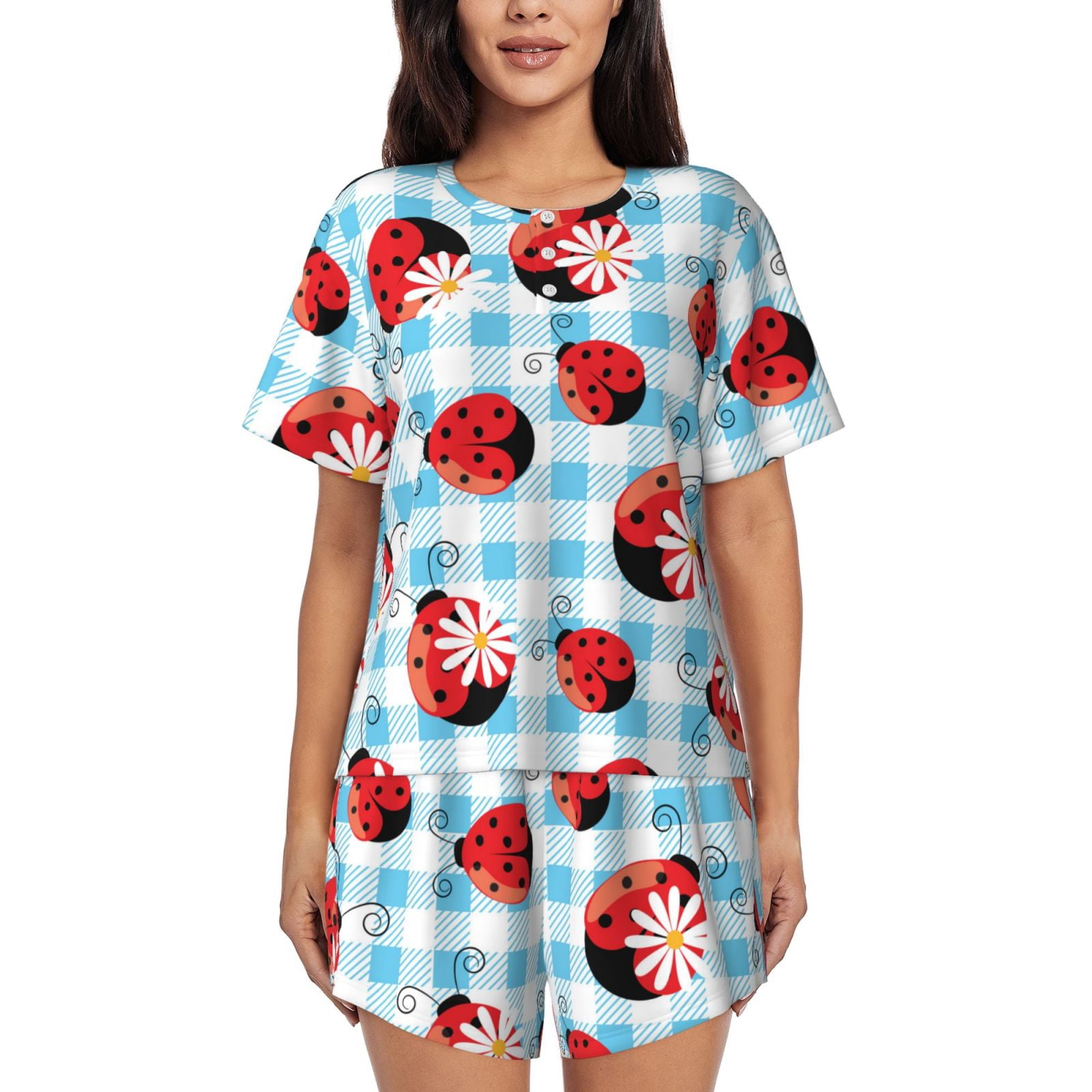 Pajamas for Women Set, Flowers and Lady Bugs PJ Lounge Sets for Women 2 ...