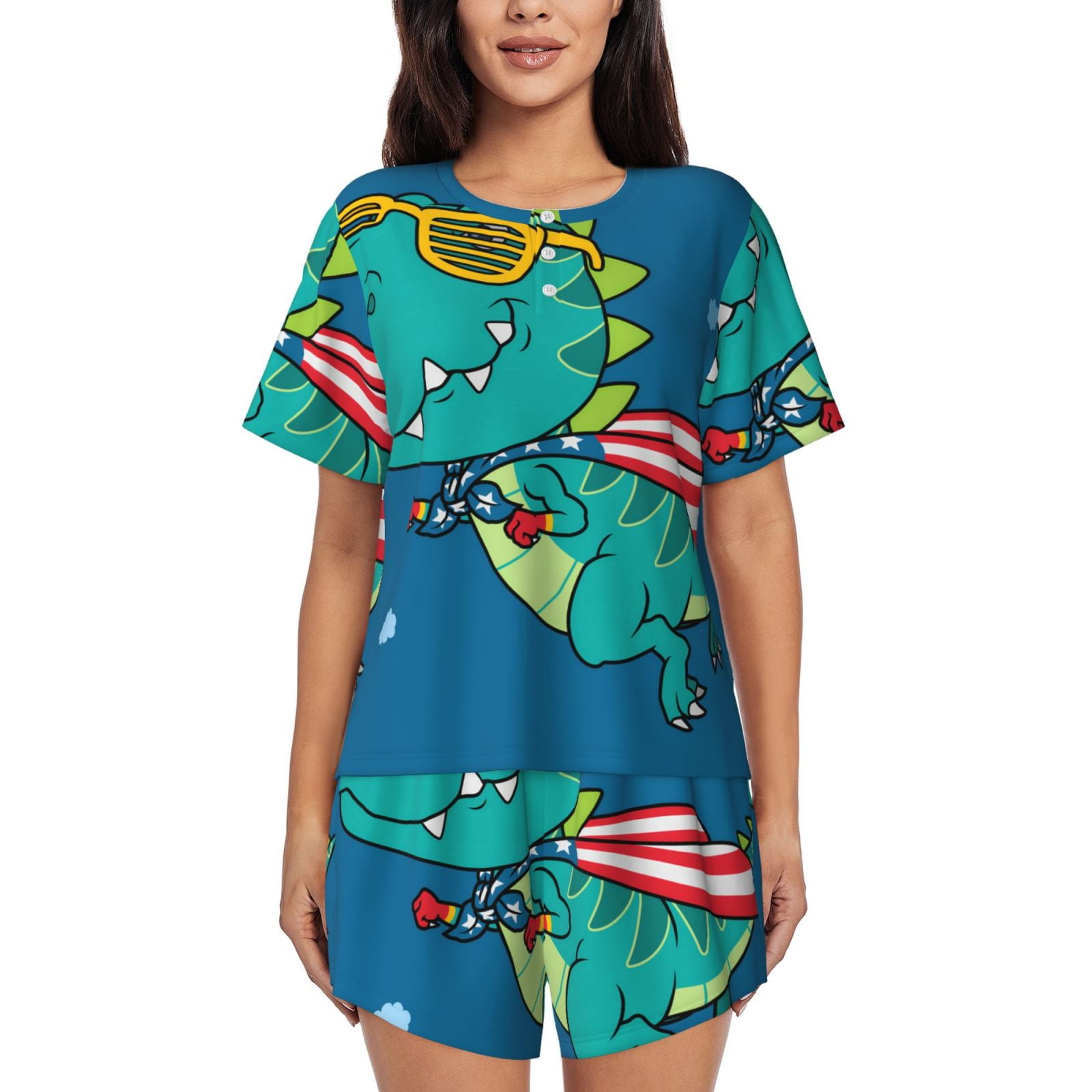 Pajamas for Women Set, Flying Superhero Dinosaur PJ Lounge Sets for ...