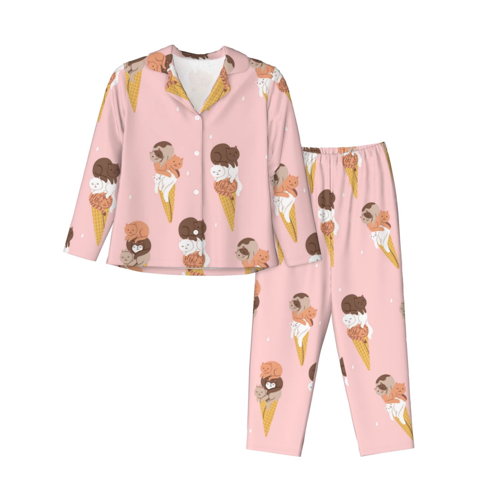 Pajamas for Women Set - Funny Cartoon Cat Cone Long Sleeve Womens ...