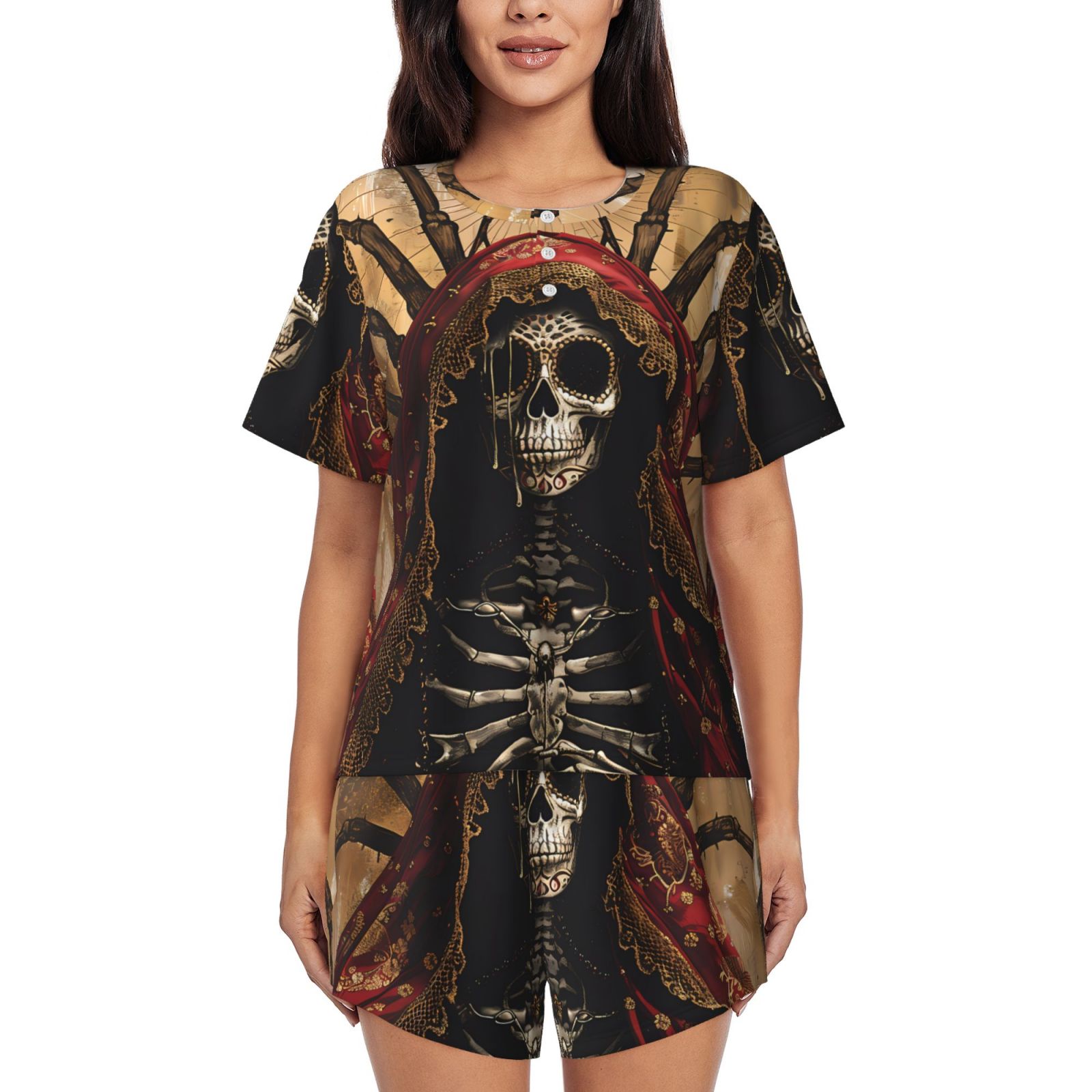 Pajamas for Women Set Gothic Skeleton Spider Soft Short Pj Sets for ...