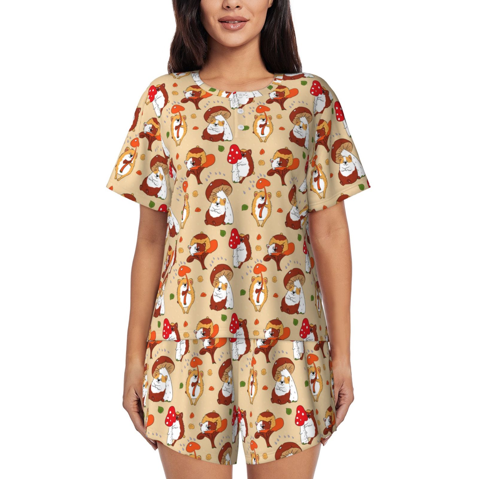 Pajamas for Women Set, Guinea Pigs And Mushrooms PJ Lounge Sets for ...