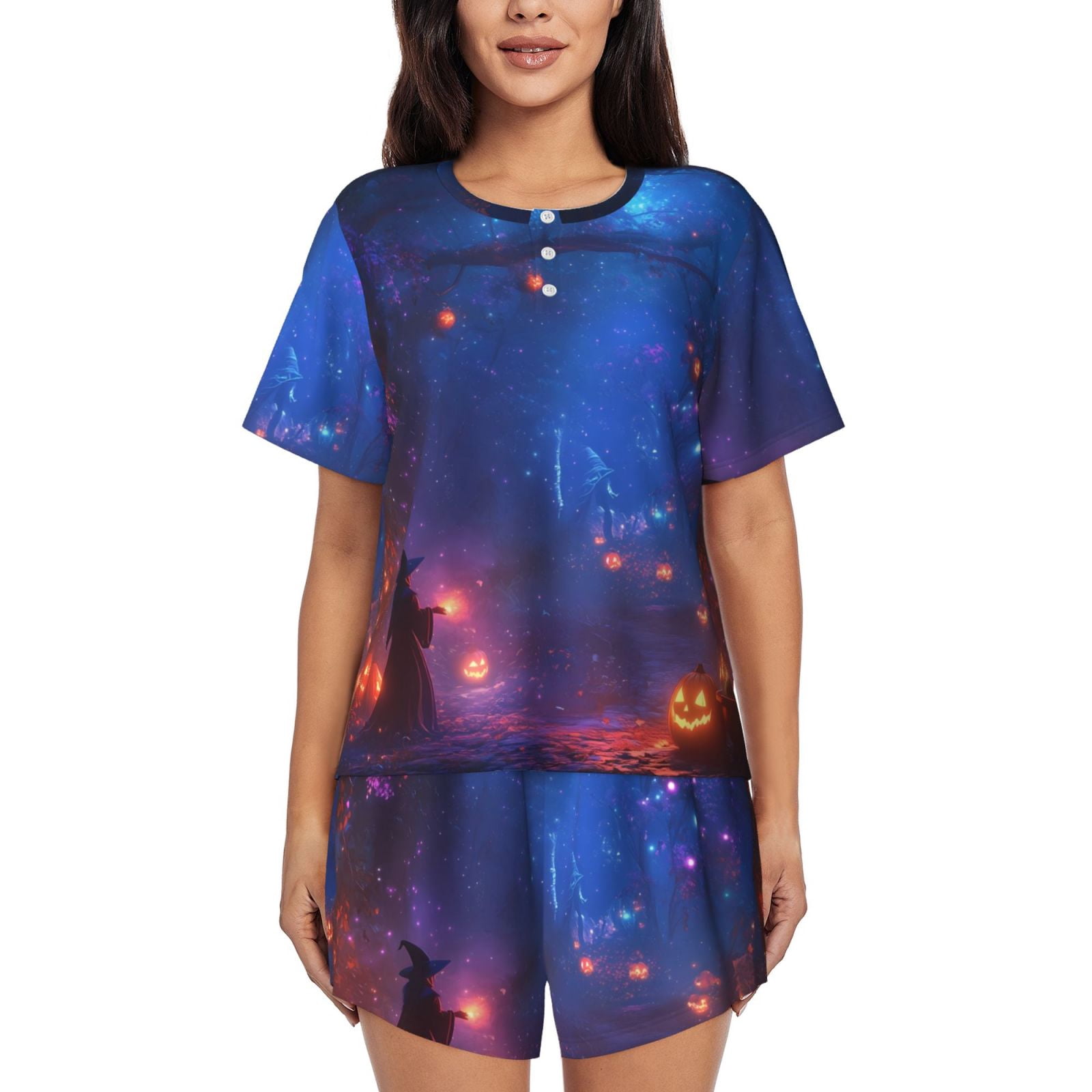 Pajamas for Women Set, Halloween Colorful Forest Witch A PJ Lounge Sets ...