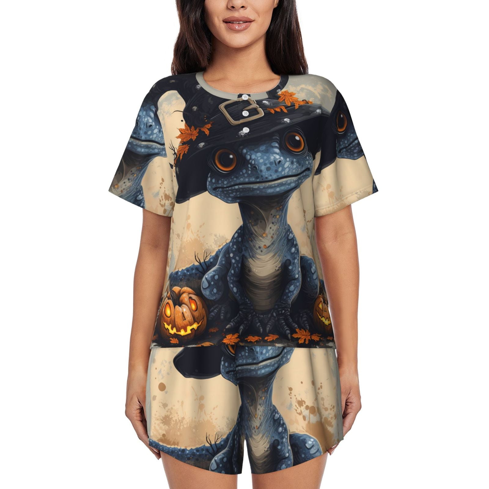 Pajamas for Women Set, Halloween Witch Hat Lizard PJ Lounge Sets for ...
