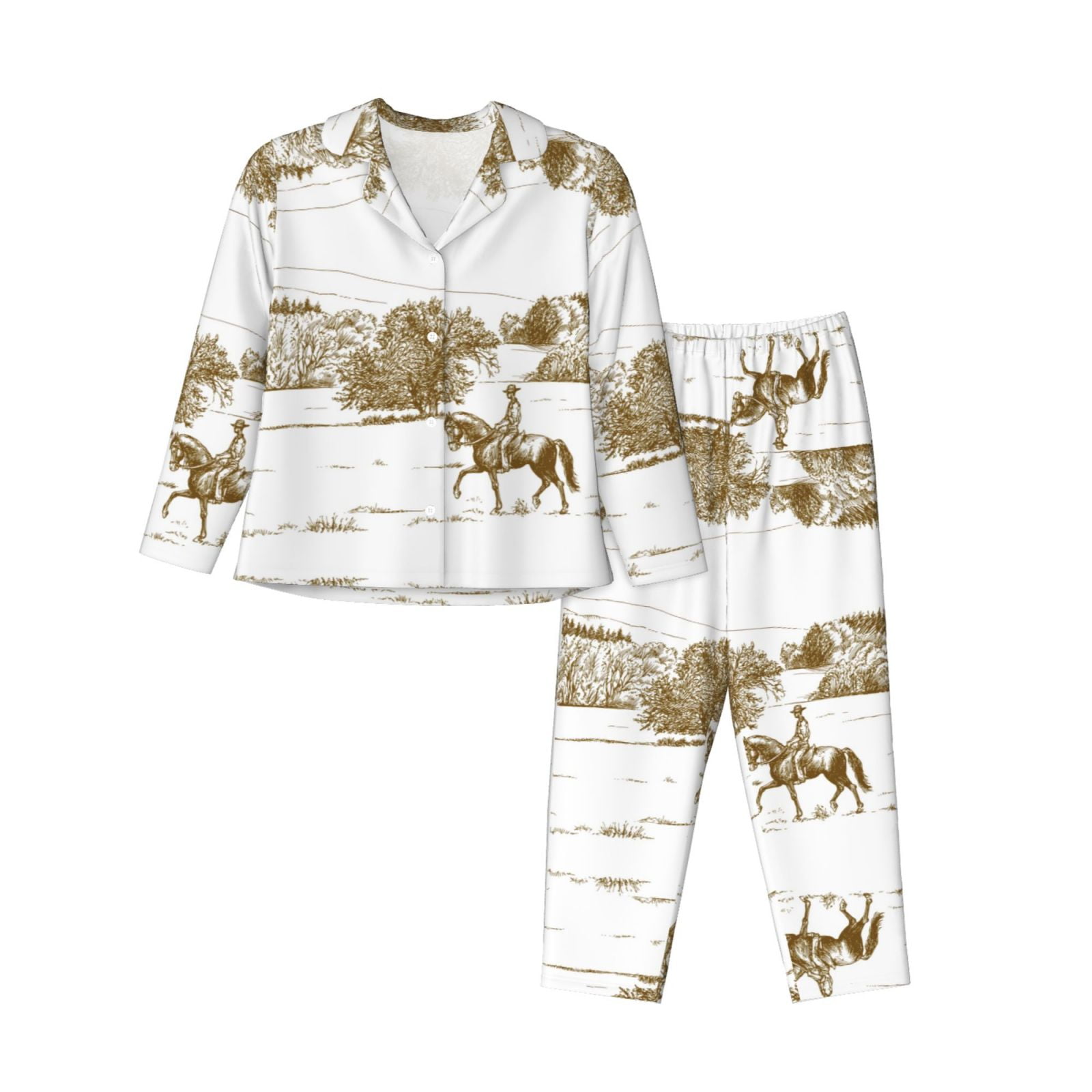 Pajamas for Women Set - Horse Rider In Field Long Sleeve Womens Pajama ...