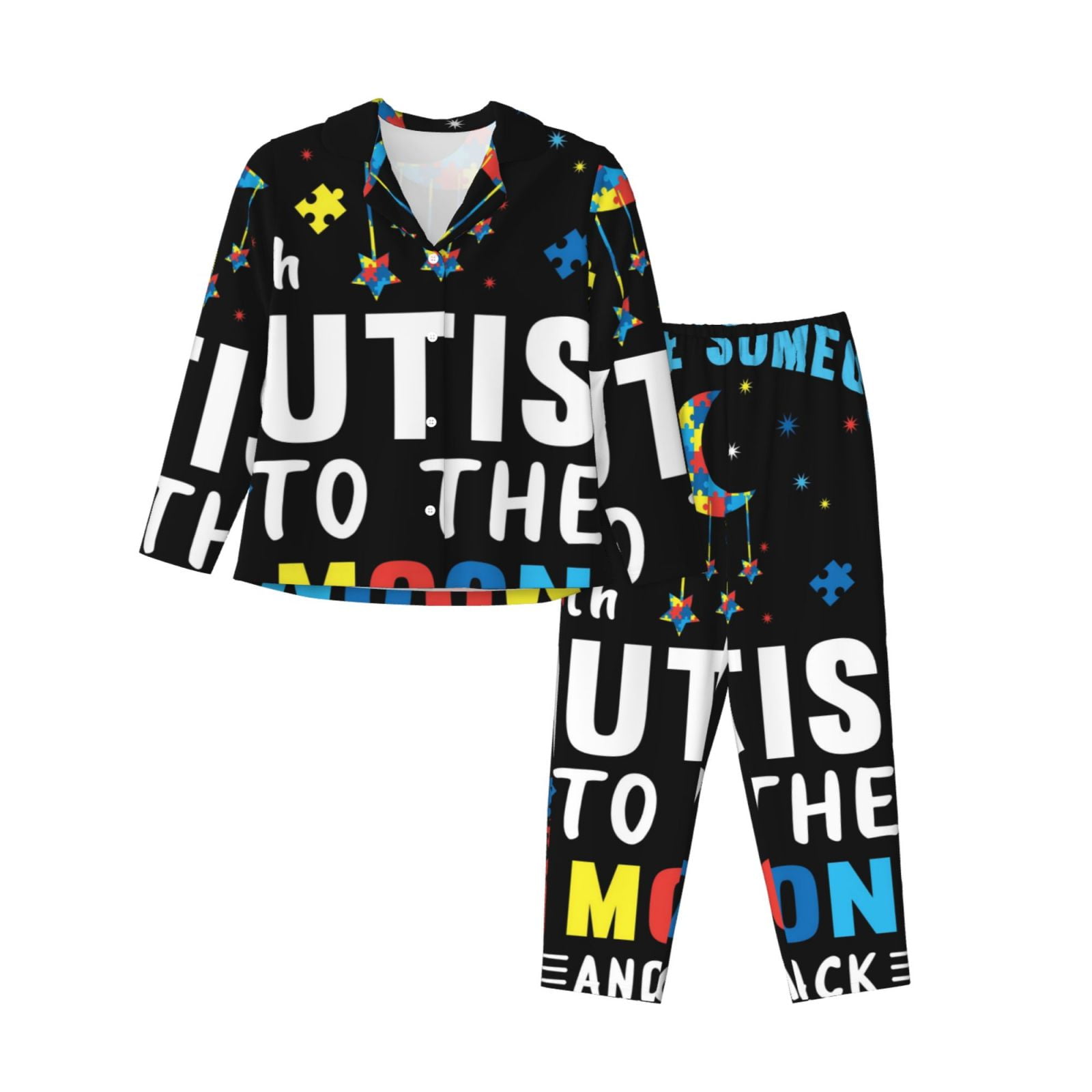 Pajamas for Women Set - I Love With Autism To The Moon And Back Long ...