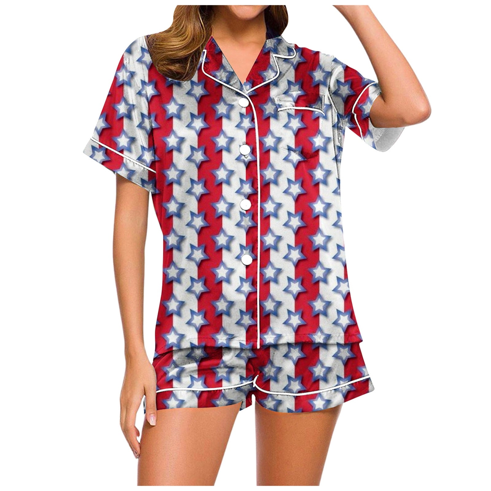 Pajamas for Women Set Independence Day Print Fashion Set Comfortable ...