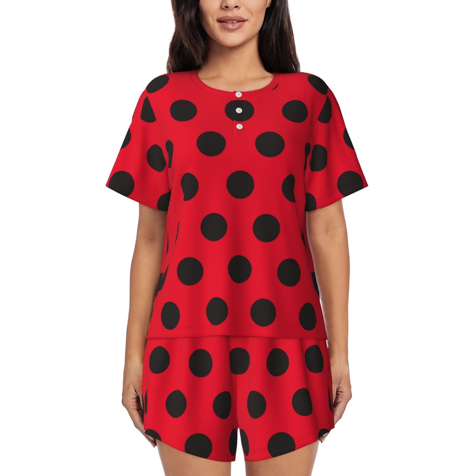 Pajamas for Women Set, Ladybug black dotted spots red PJ Lounge Sets ...