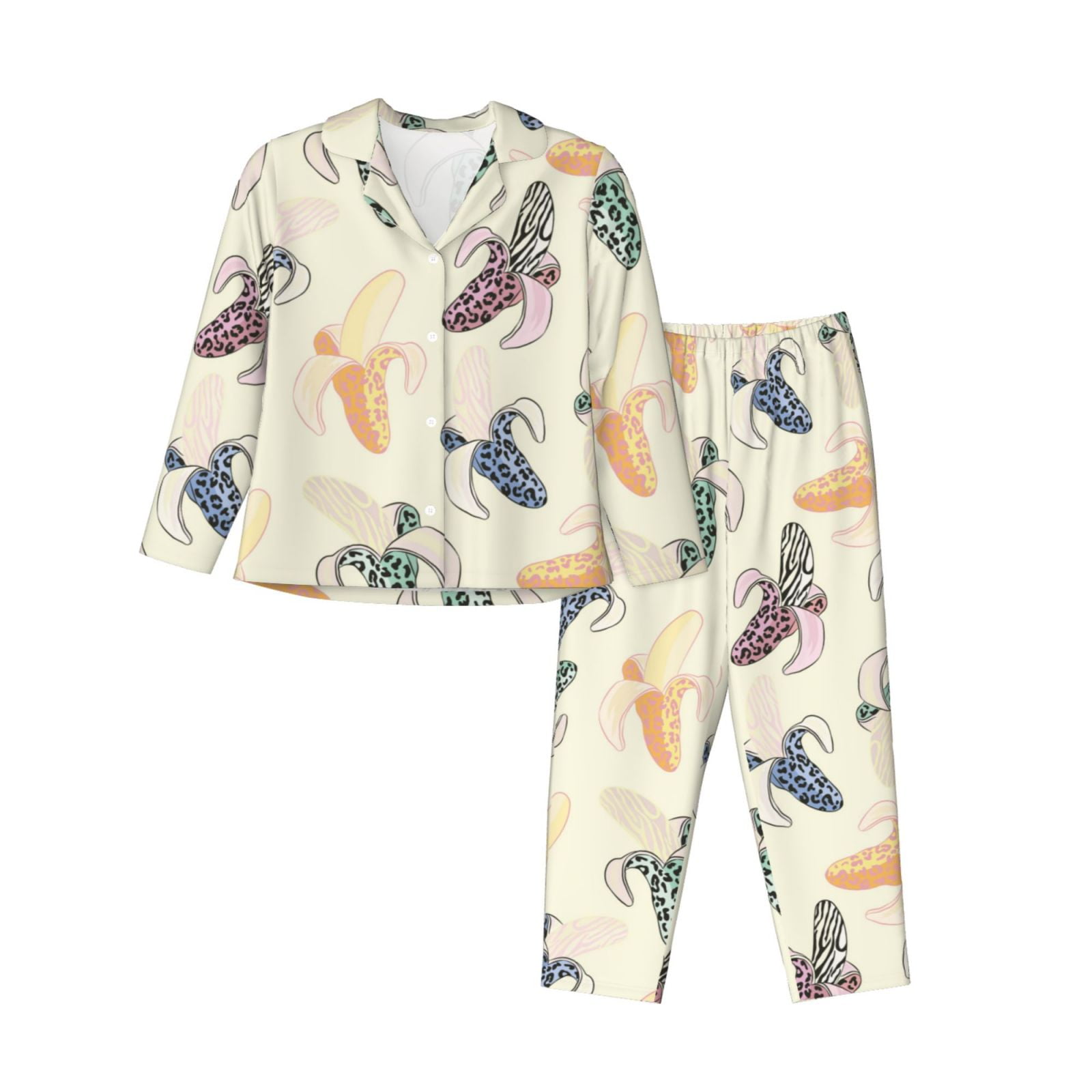Pajamas for Women Set - Leopardprint Banana Long Sleeve Womens Pajama ...