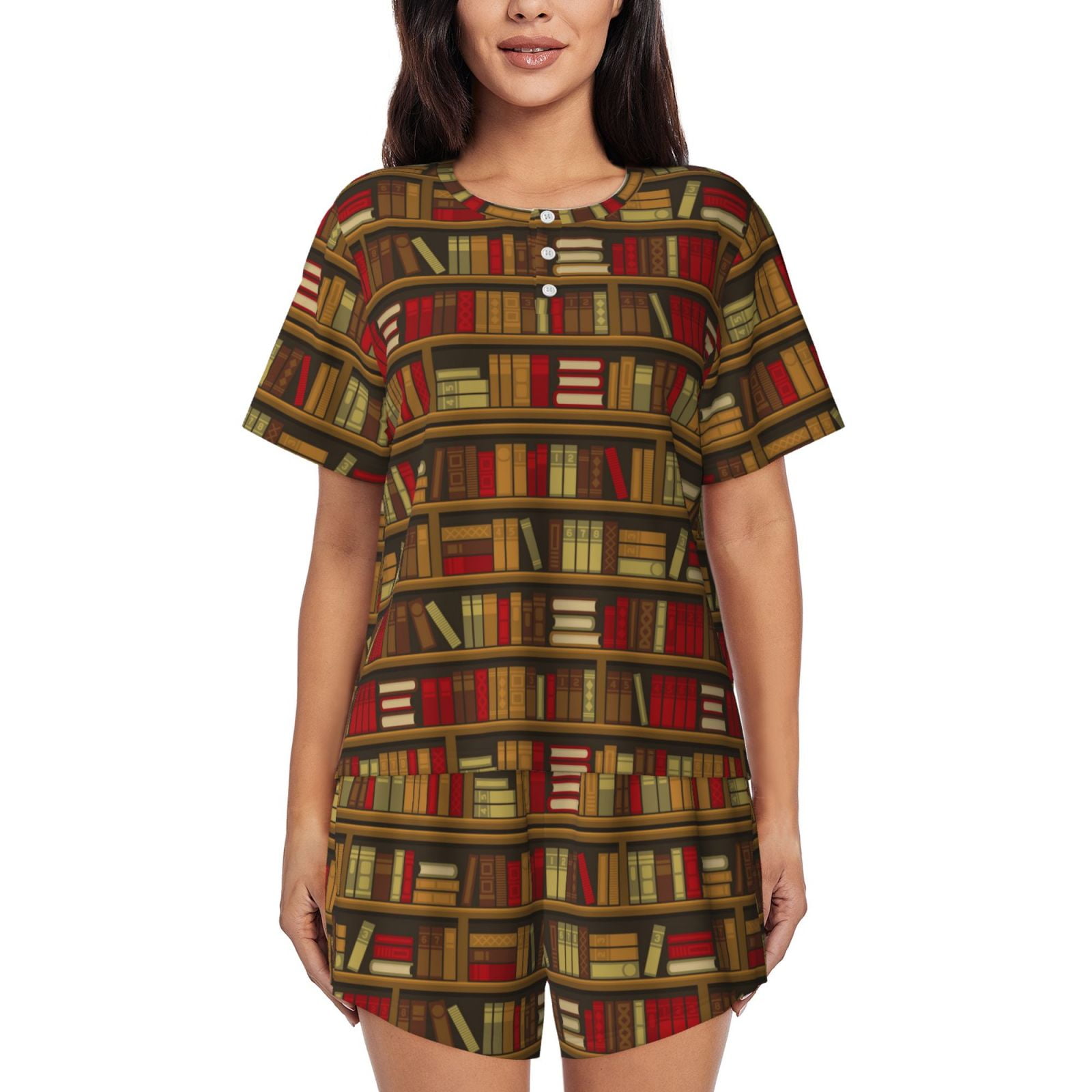 Pajamas for Women Set, Library Book Shelf cool vintage PJ Lounge Sets for Women 2 Piece, Soft ...