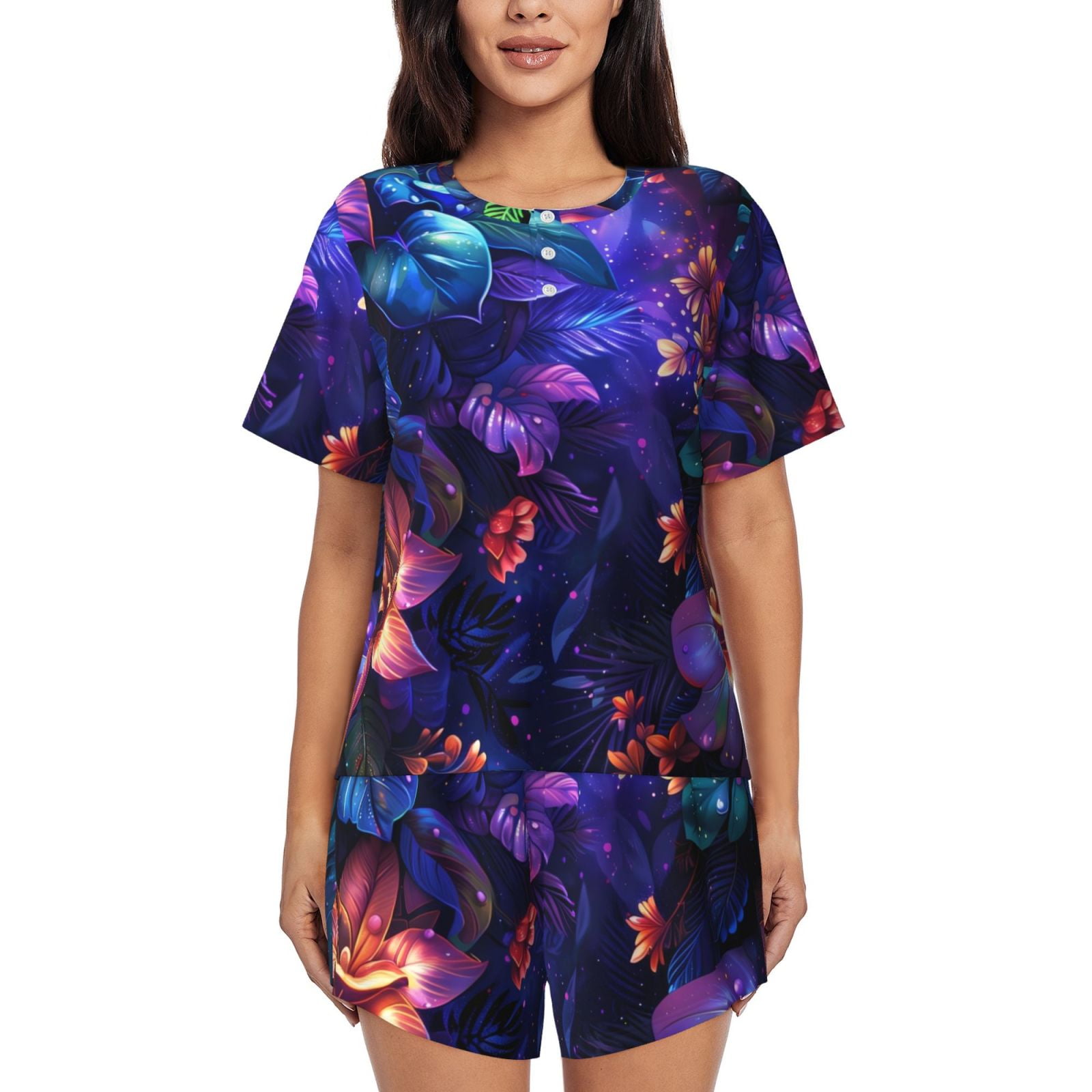 Pajamas for Women Set Magic Colorful Forest Leaves Soft Short Pj Sets ...