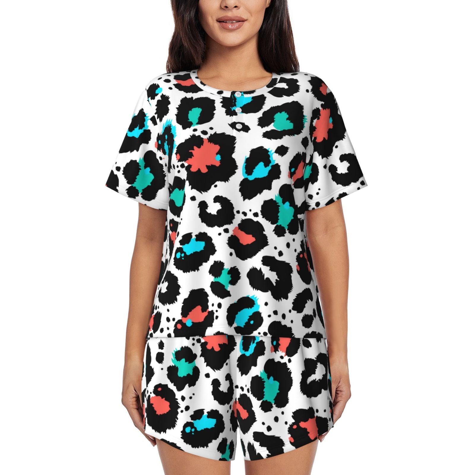 Pajamas for Women Set, Multicolor Leopard Print PJ Lounge Sets for ...