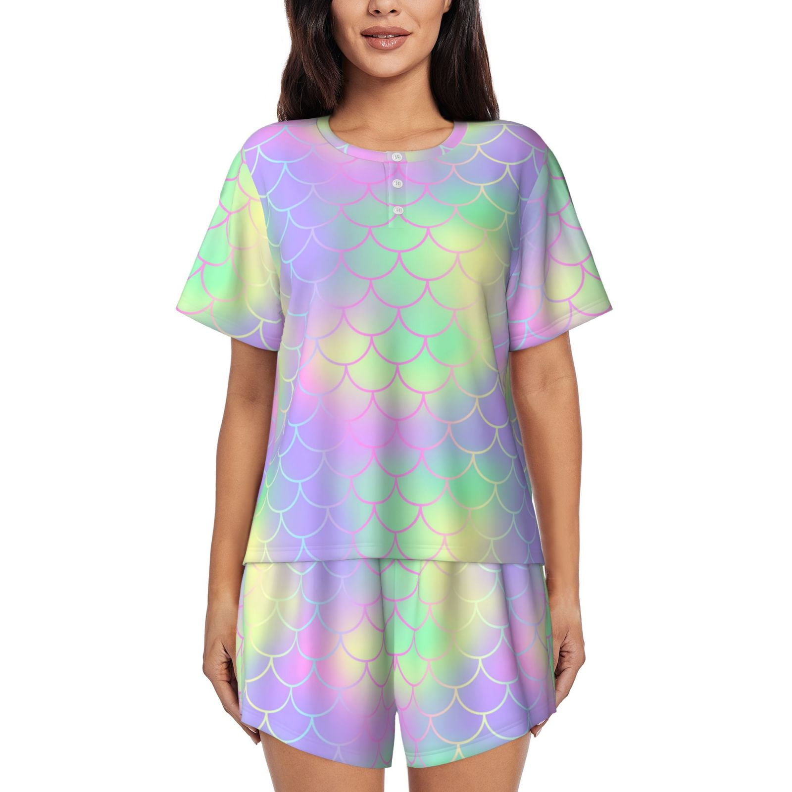 Pajamas for Women Set, Multicolored Shiny fishscale PJ Lounge Sets for ...