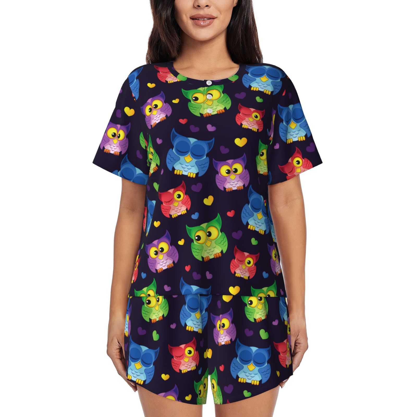 Pajamas for Women Set, Owls And Hearts PJ Lounge Sets for Women 2 Piece ...