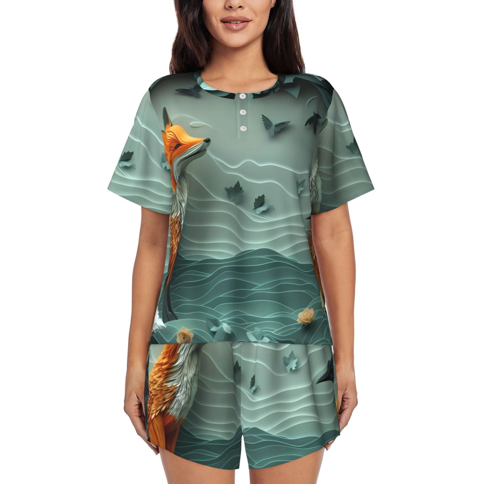 Pajamas for Women Set, Paper Fox Crow Fantasy PJ Lounge Sets for Women ...