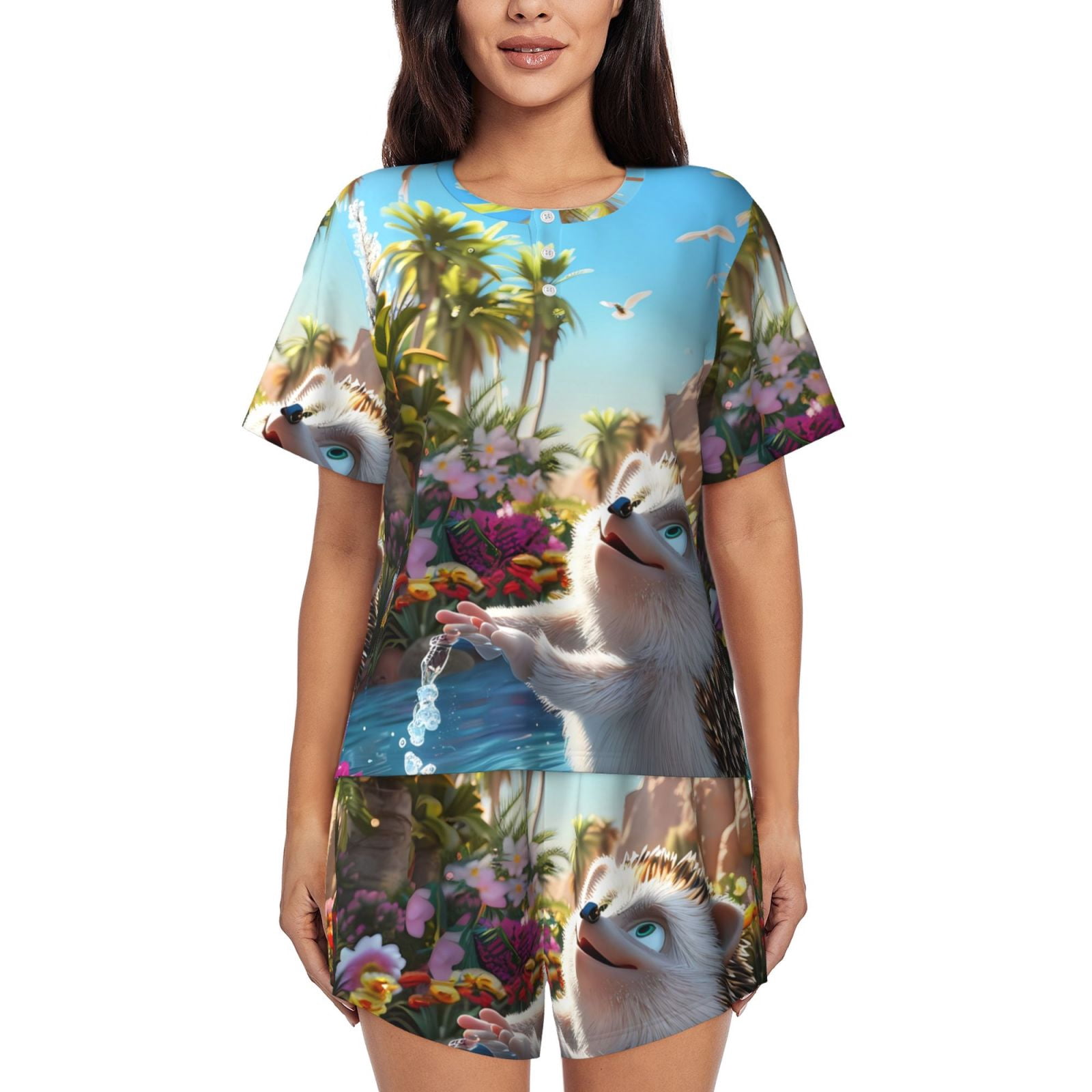 Pajamas for Women Set, Playful Hedgehog Forest Pond PJ Lounge Sets for ...