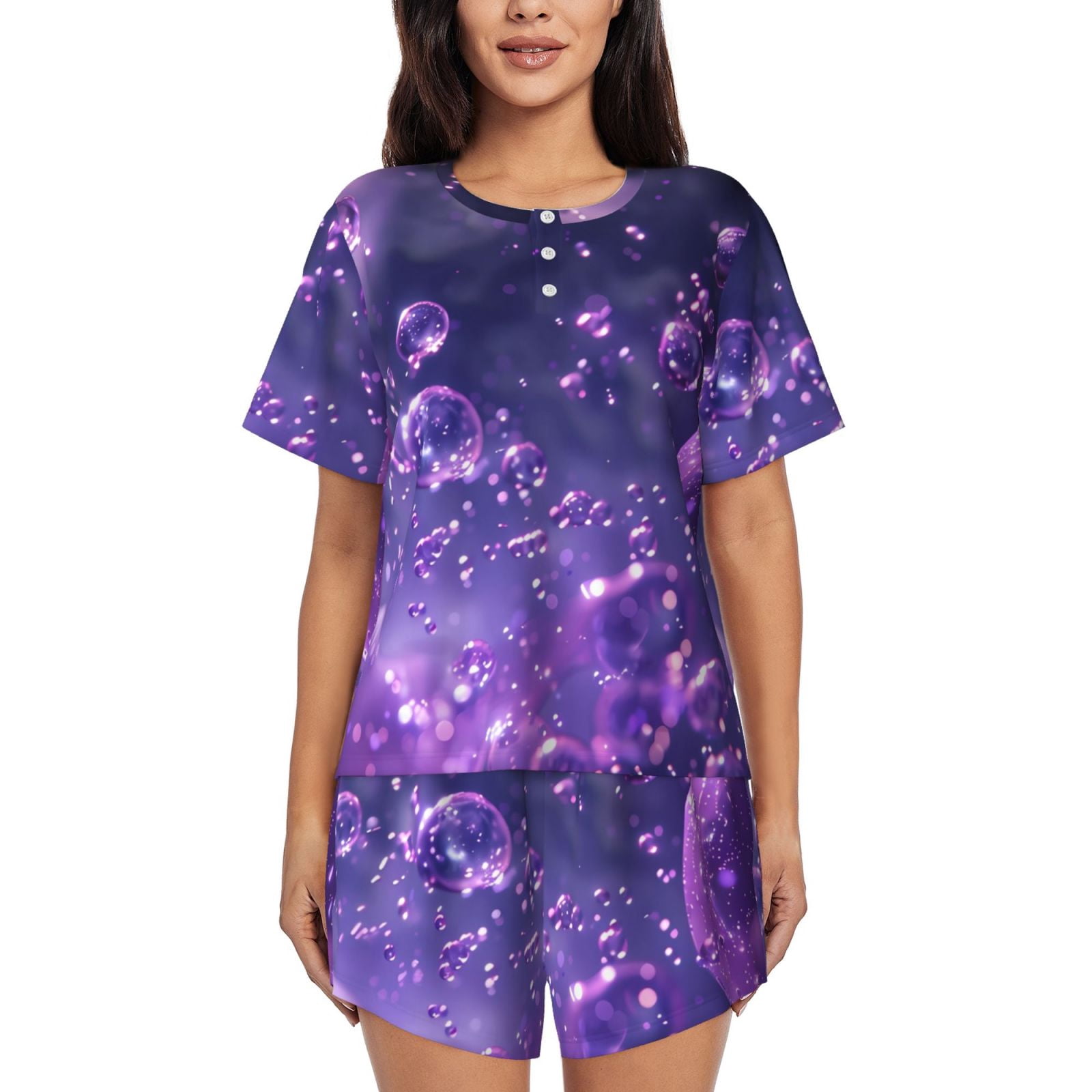 Pajamas for Women Set, Purple Bubble Abstract Art PJ Lounge Sets for ...