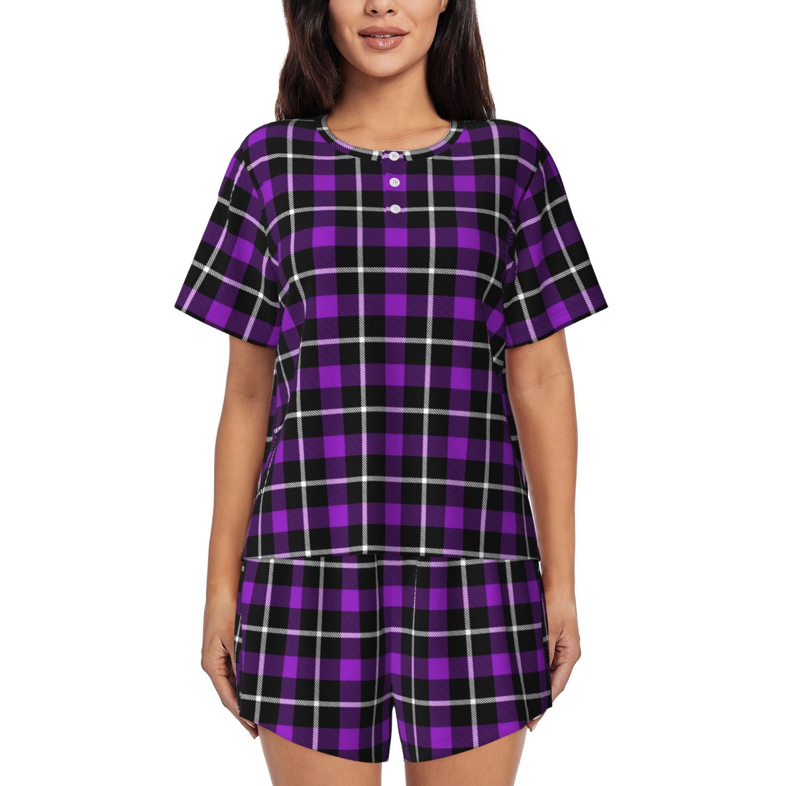 Pajamas for Women Set, Purple tartan Buffalo Plaid PJ Lounge Sets for ...