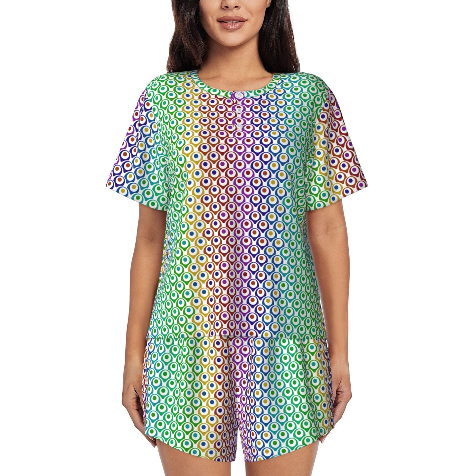 Pajamas for Women Set, Rainbow Peacock Feathers PJ Lounge Sets for ...