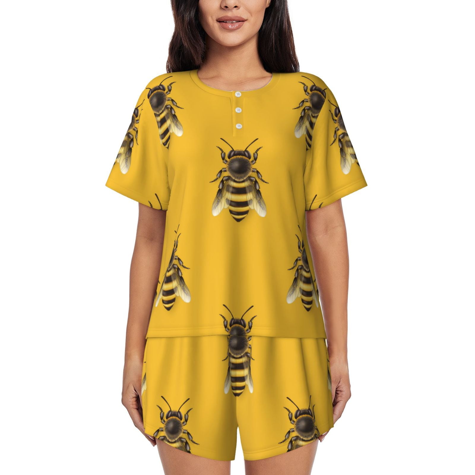 Pajamas for Women Set, Realistic Bee cute cool yellow PJ Lounge Sets ...