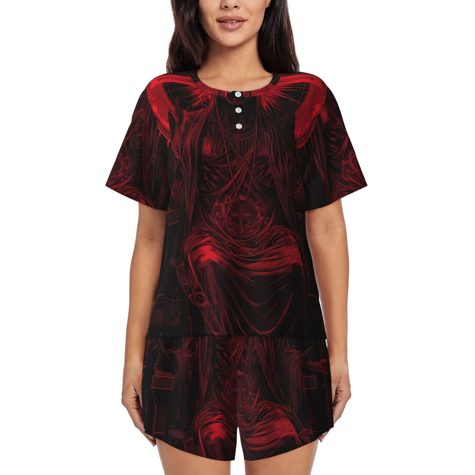 Pajamas for Women Set Red Gothic Skeleton Throne Soft Short Pj Sets for ...