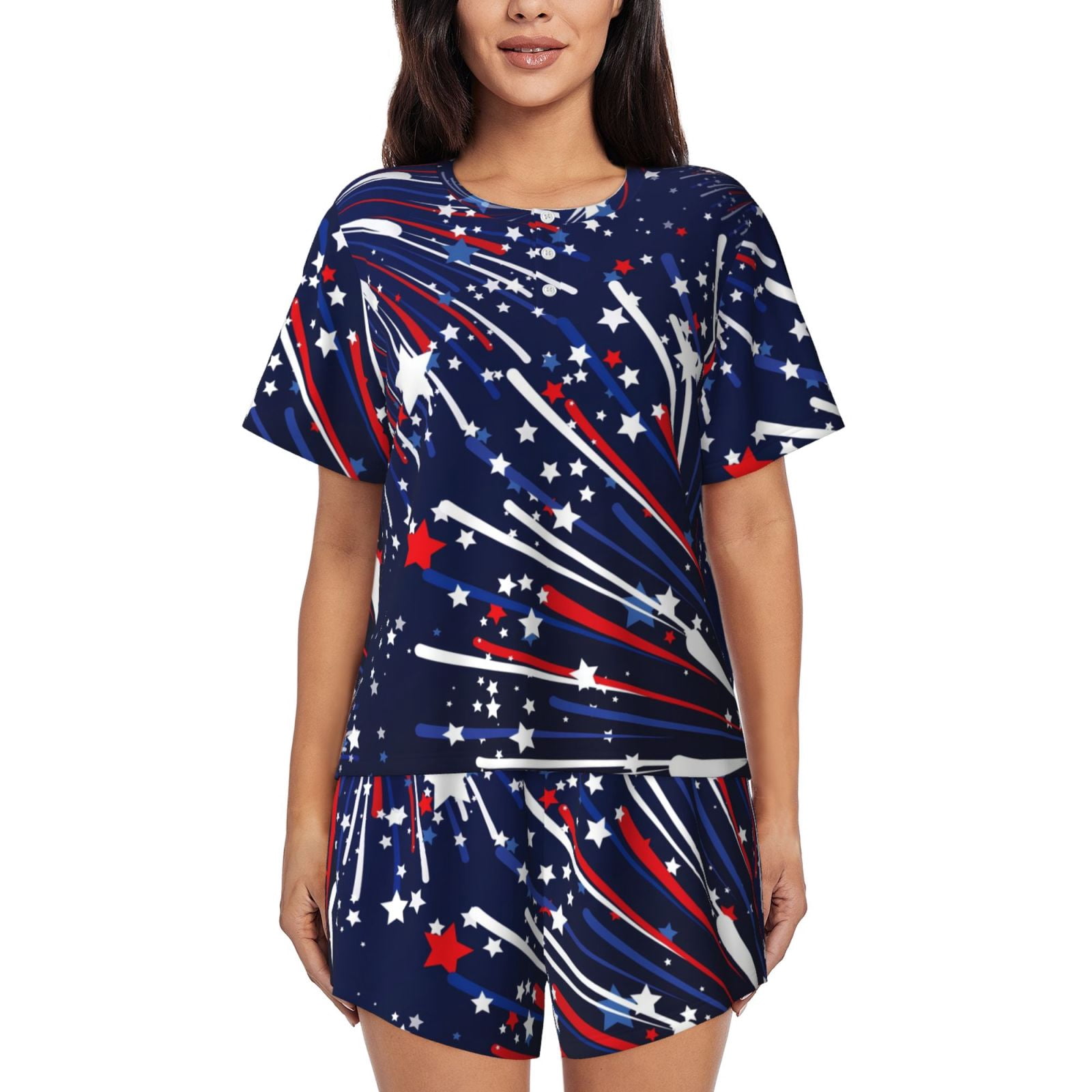 Pajamas for Women Set, Red White Blue Fireworks 1 PJ Lounge Sets for ...