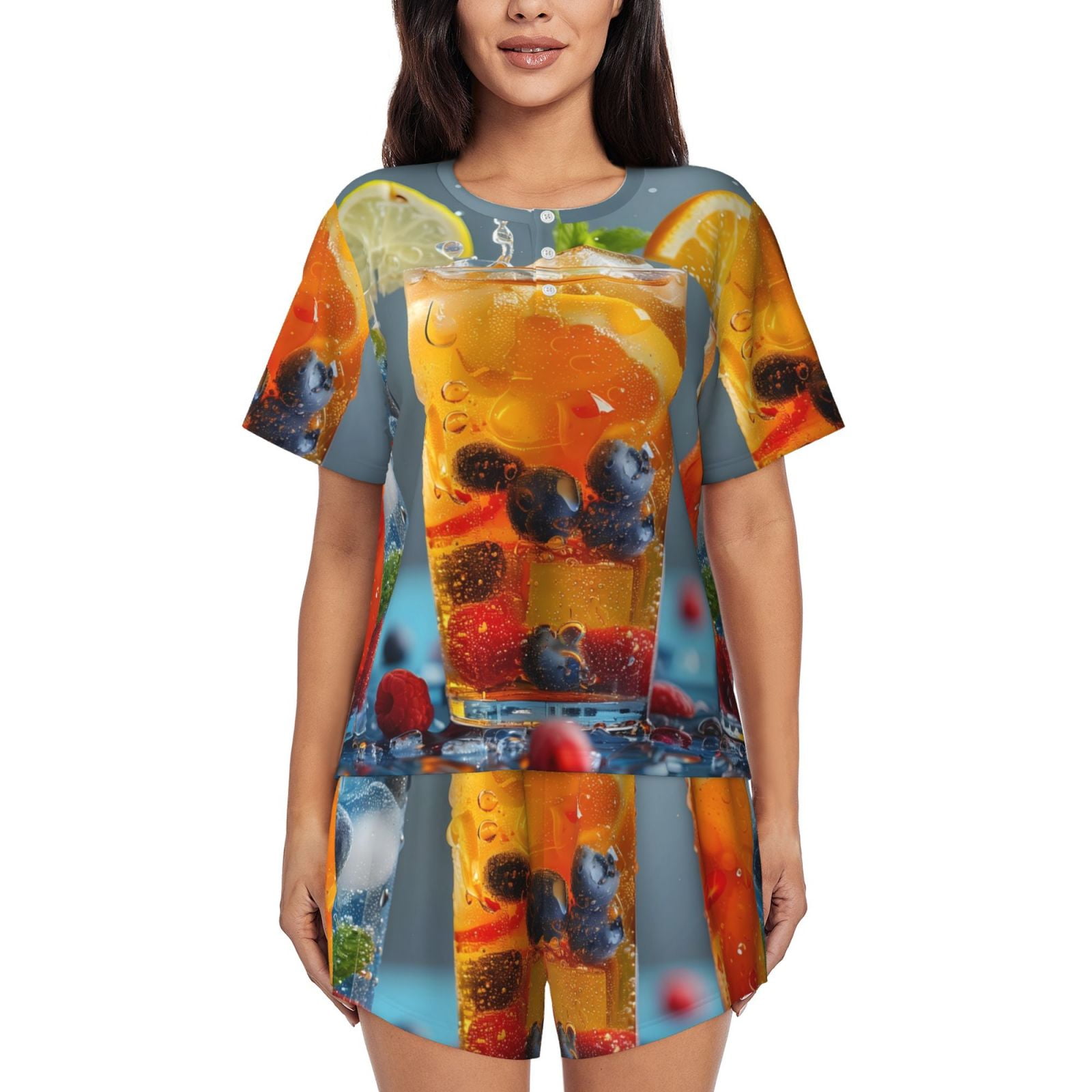 Pajamas for Women Set, Refreshing Fruit Infused Drinks PJ Lounge Sets ...