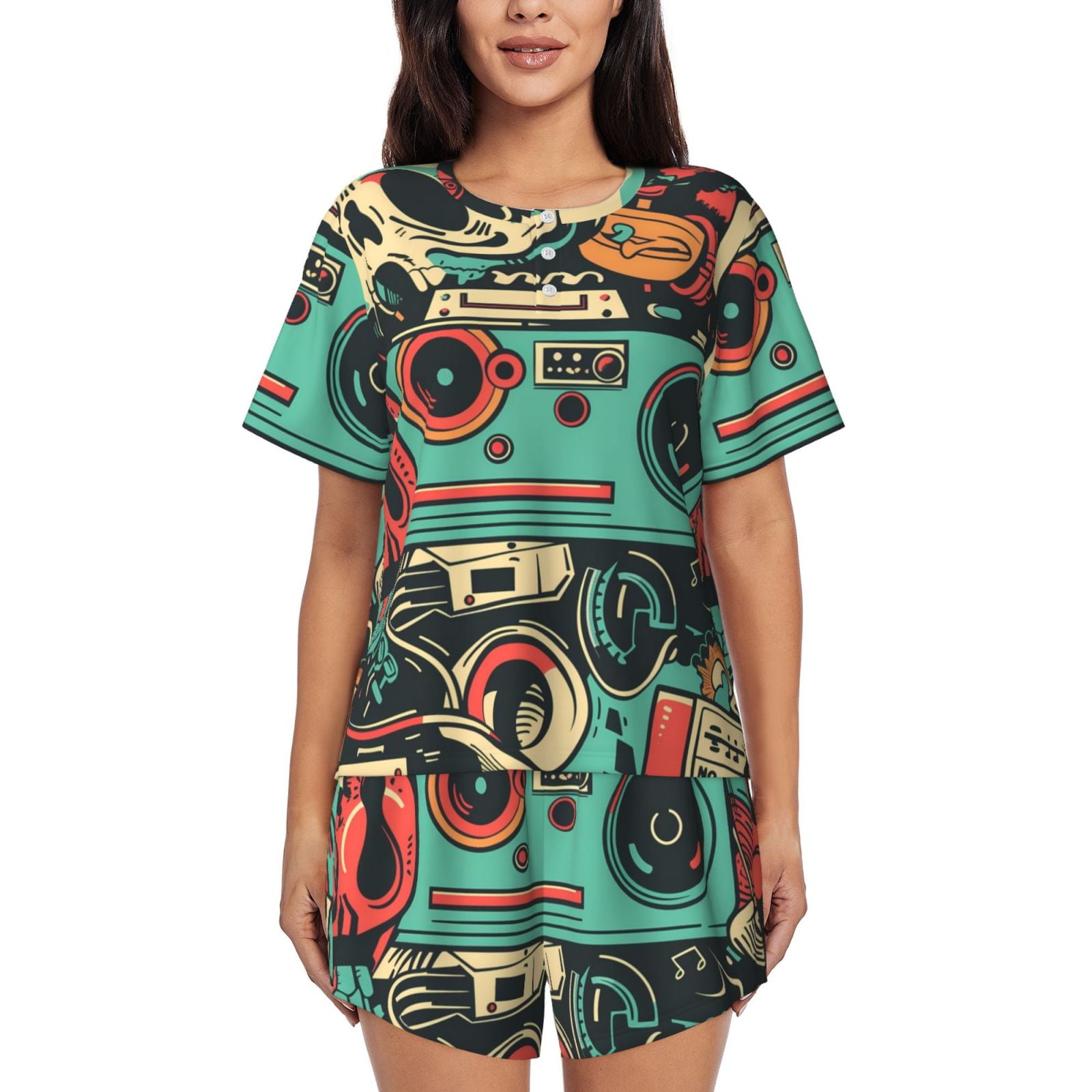 Pajamas for Women Set, Retro Pop Art Collage PJ Lounge Sets for Women 2 ...