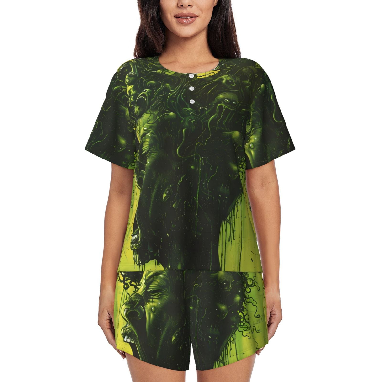 Pajamas for Women Set Screaming Horror Art Soft Short Pj Sets for Women ...