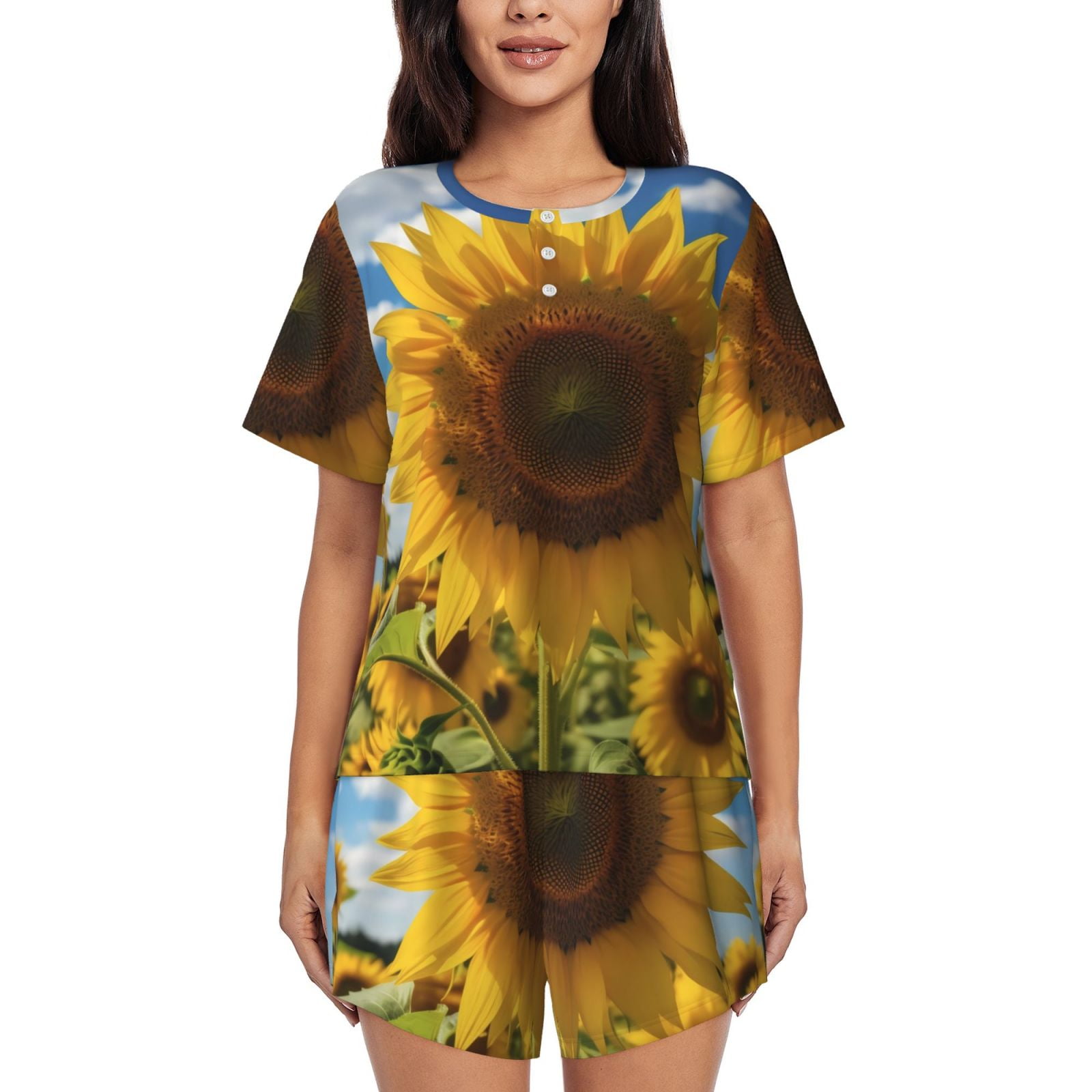 Pajamas for Women Set, Sky Golden Sunflower Field PJ Lounge Sets for ...
