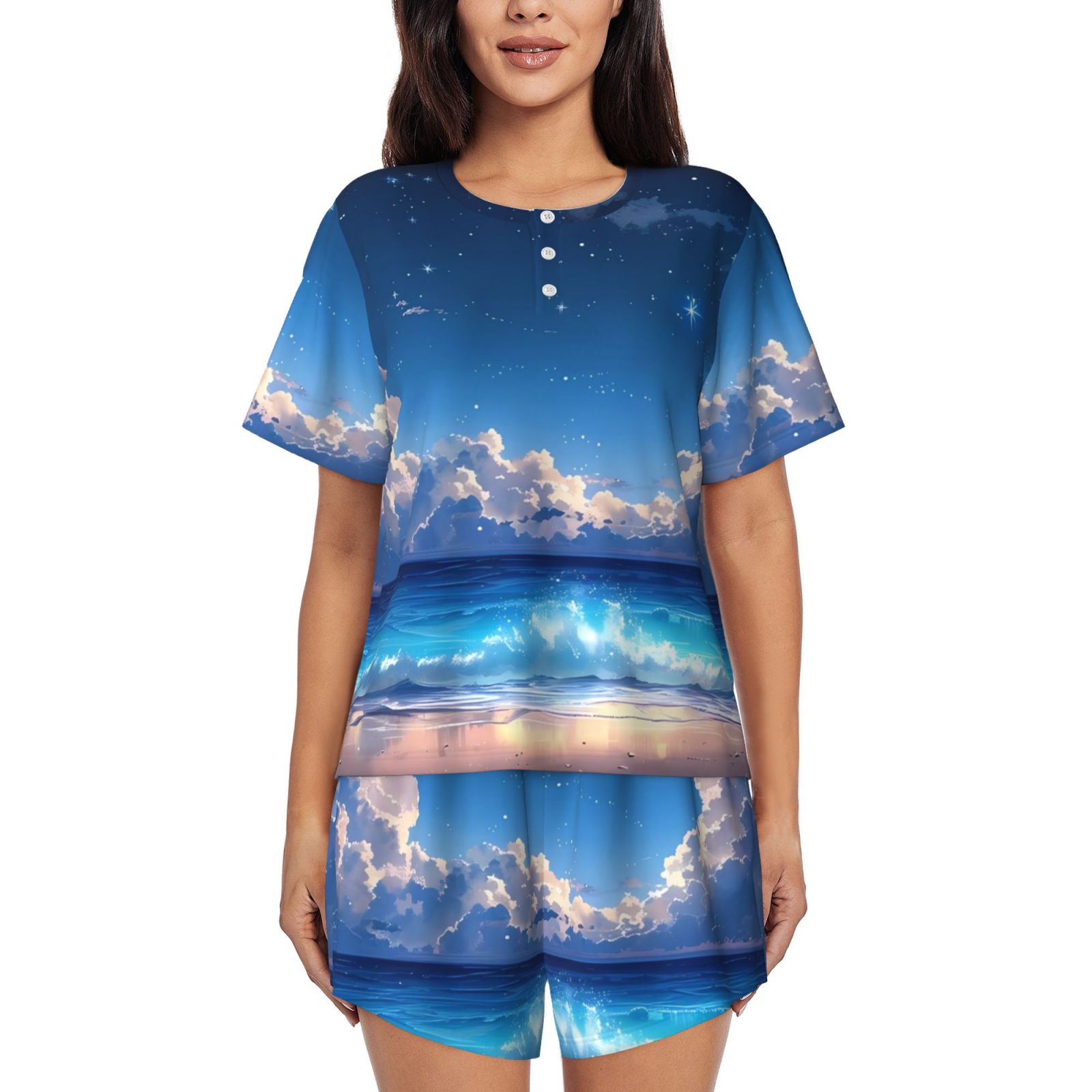 Pajamas for Women Set, Starry Night Ocean View PJ Lounge Sets for Women ...