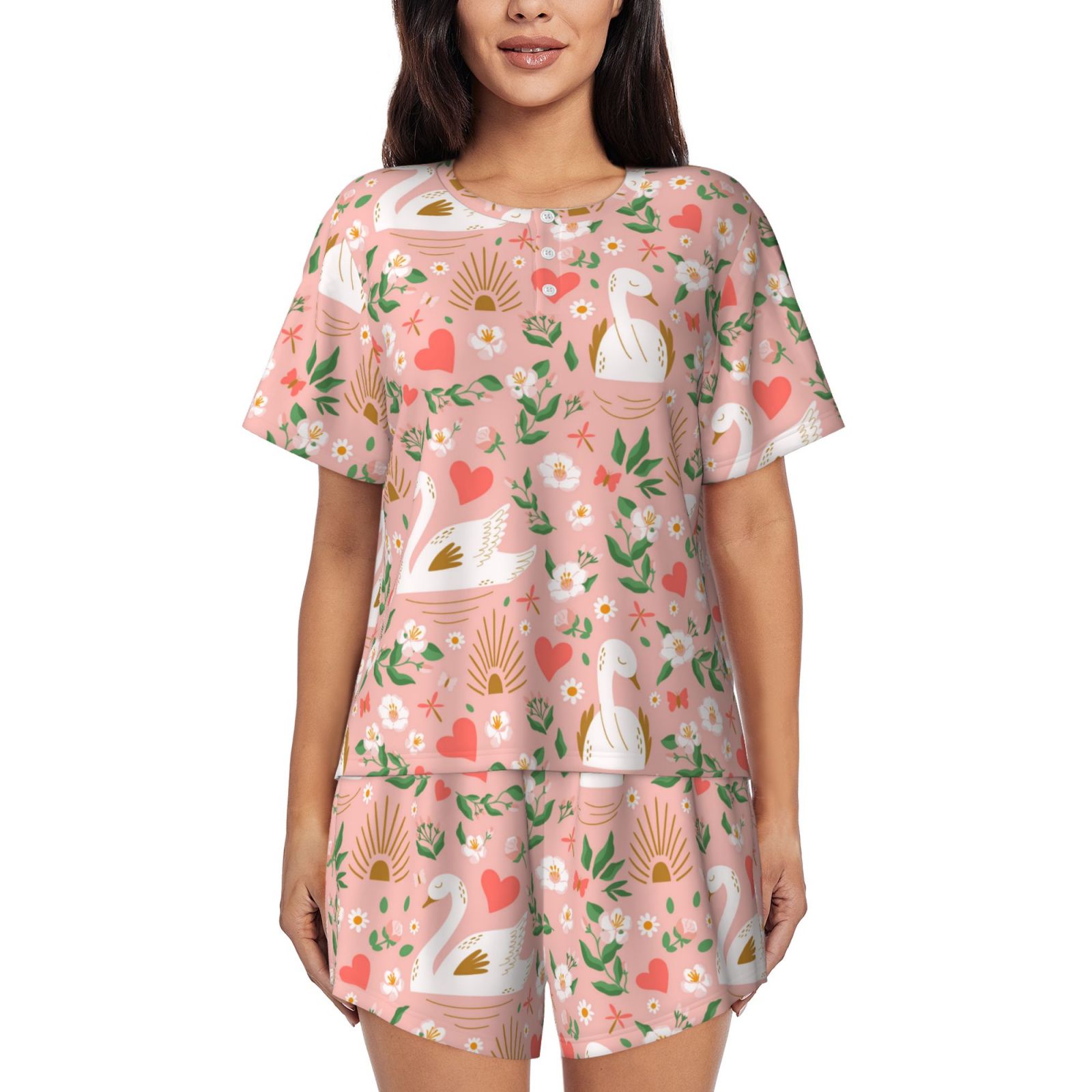 Pajamas for Women Set, Swan And Flowers3 PJ Lounge Sets for Women 2 ...