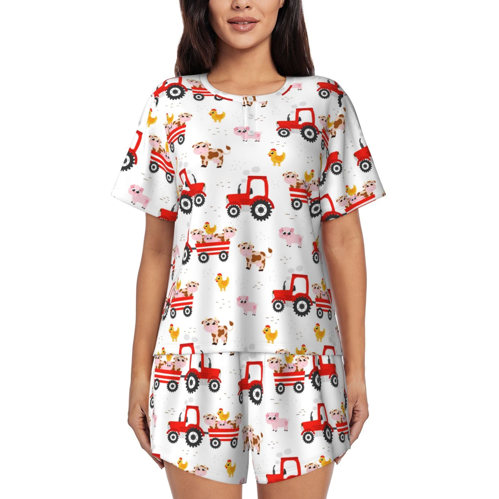 Pajamas for Women Set, Tractor With Farm Animals PJ Lounge Sets for ...