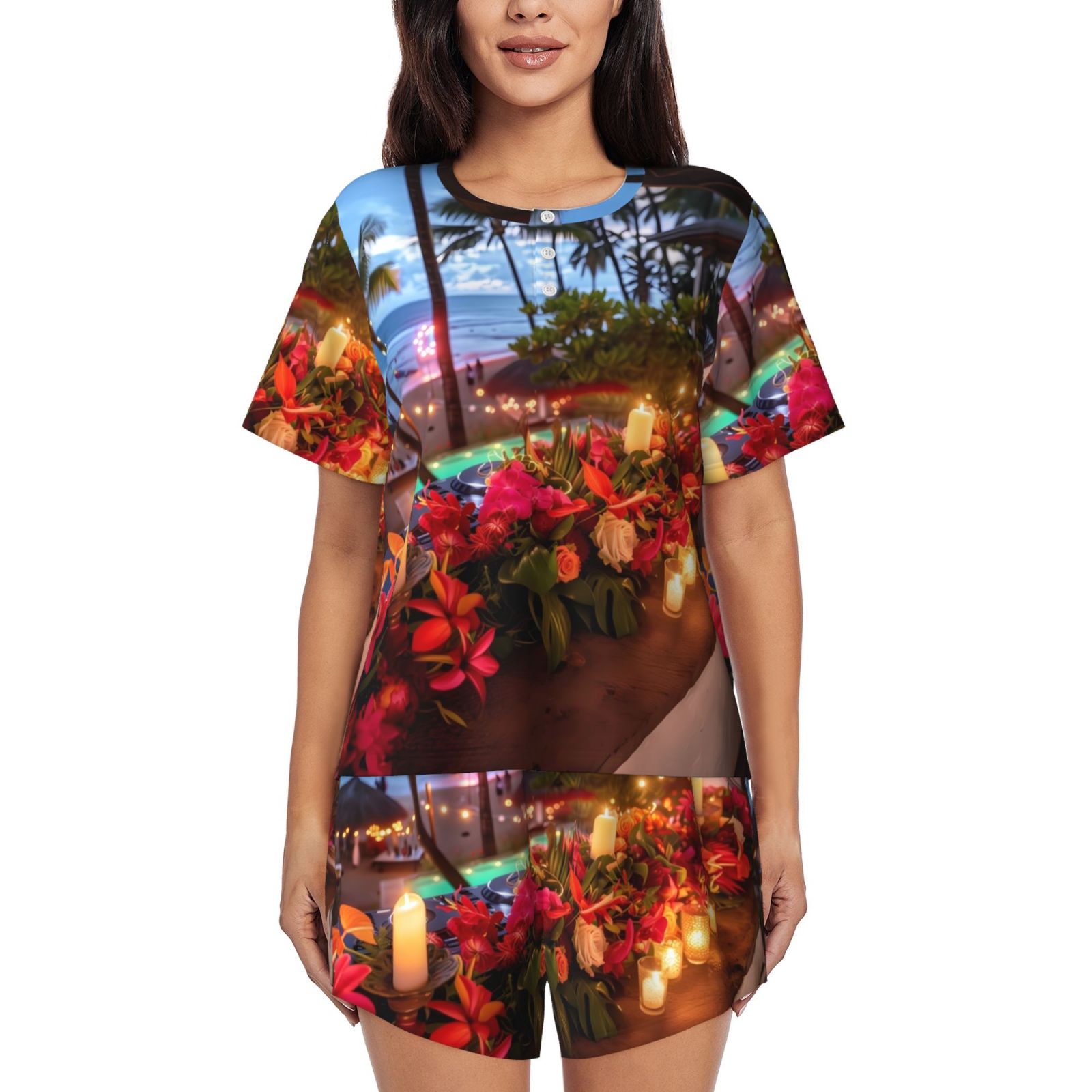 Pajamas for Women Set, Tropical Beach Candlelight PJ Lounge Sets for ...