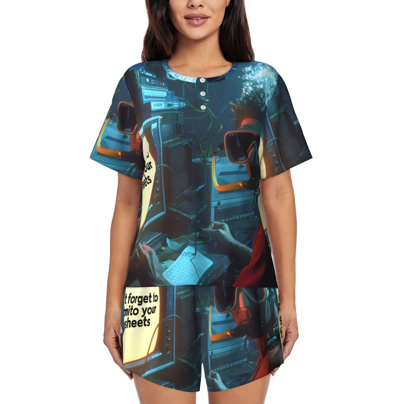 Pajamas for Women Set, Underwater Office Diver PJ Lounge Sets for Women ...