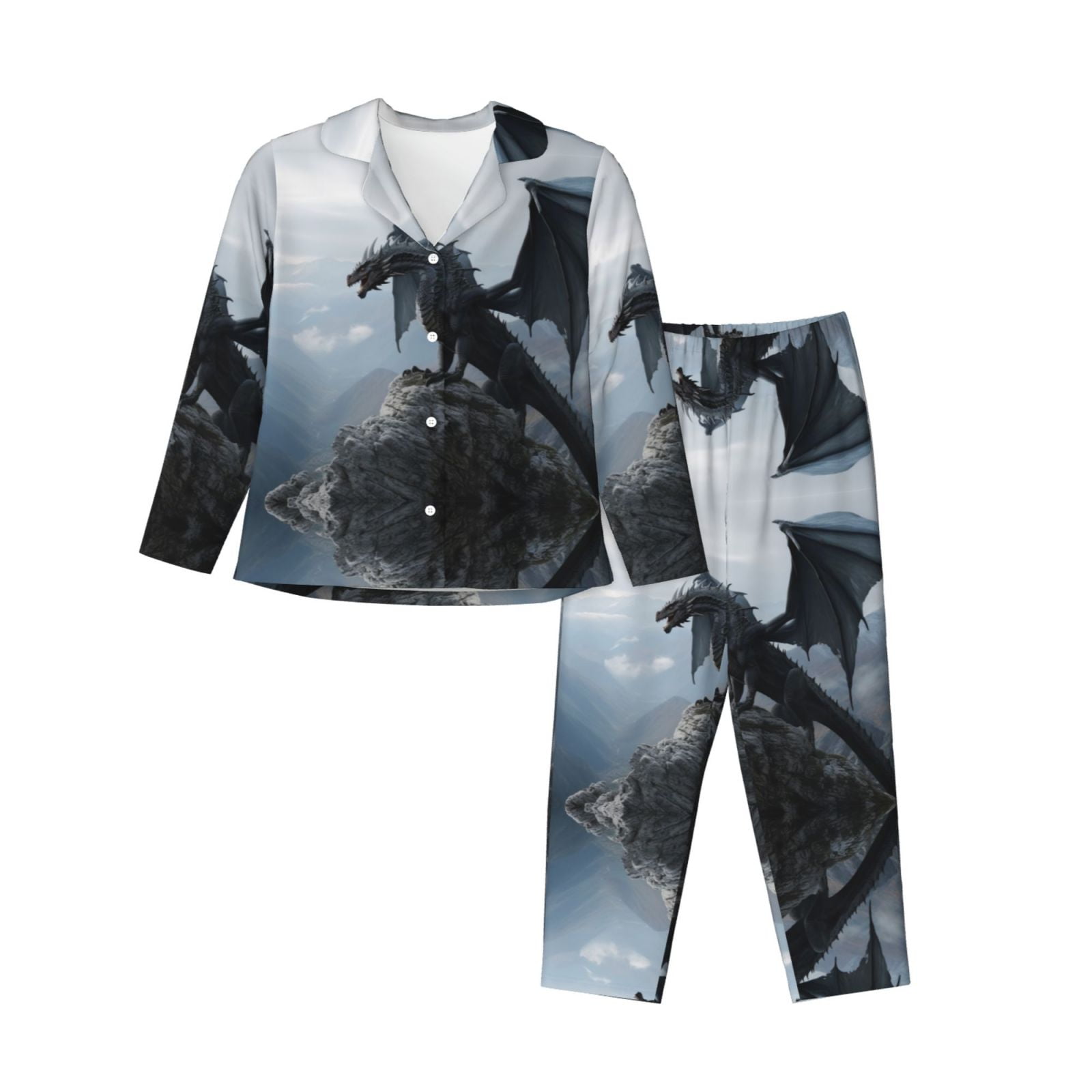 Pajamas for Women Set - Valley Gray Dragon Long Sleeve Womens Pajama ...