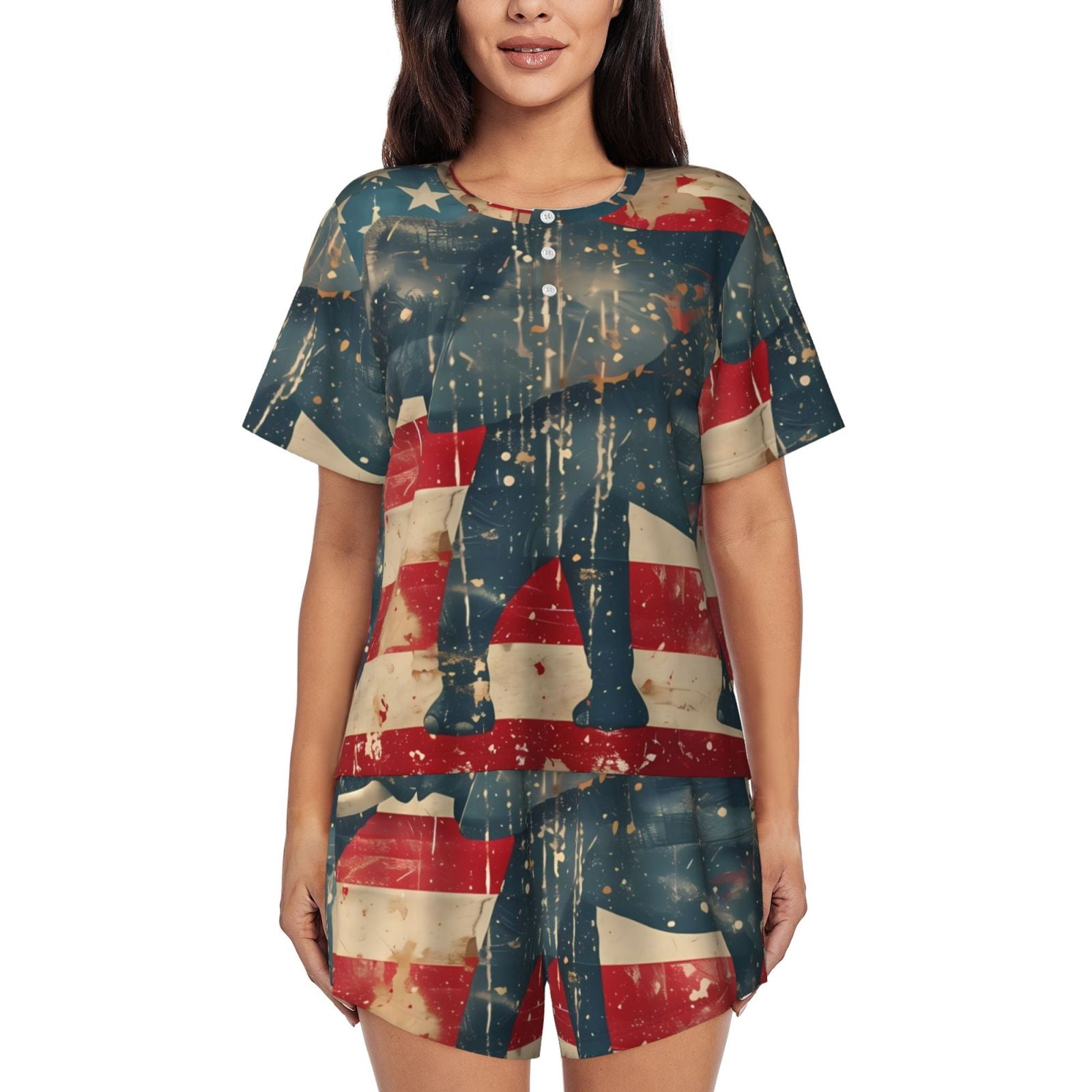 Pajamas for Women Set, Vintage American Flag Elephant PJ Lounge Sets ...