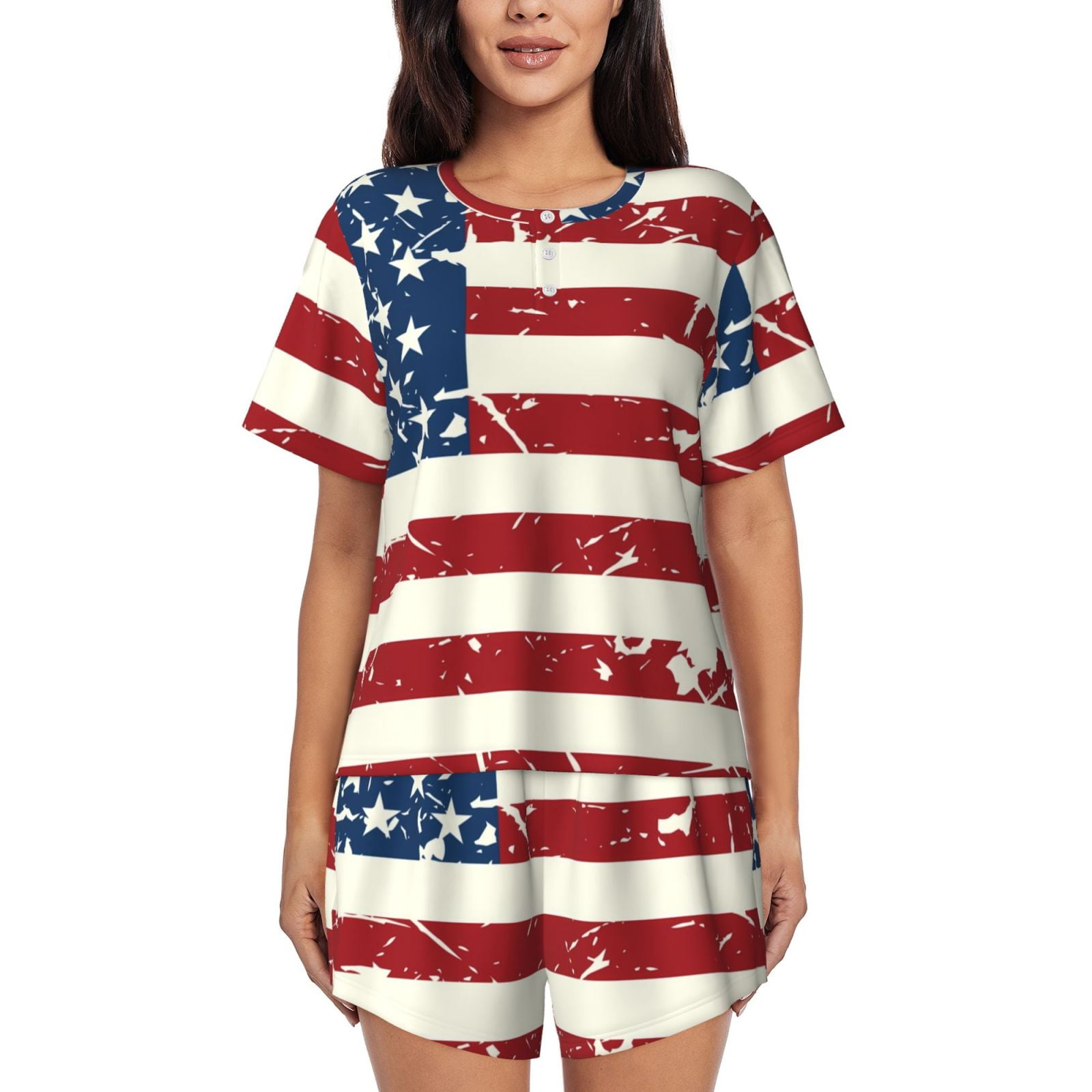 Pajamas for Women Set, Vintage American Flag PJ Lounge Sets for Women 2 ...