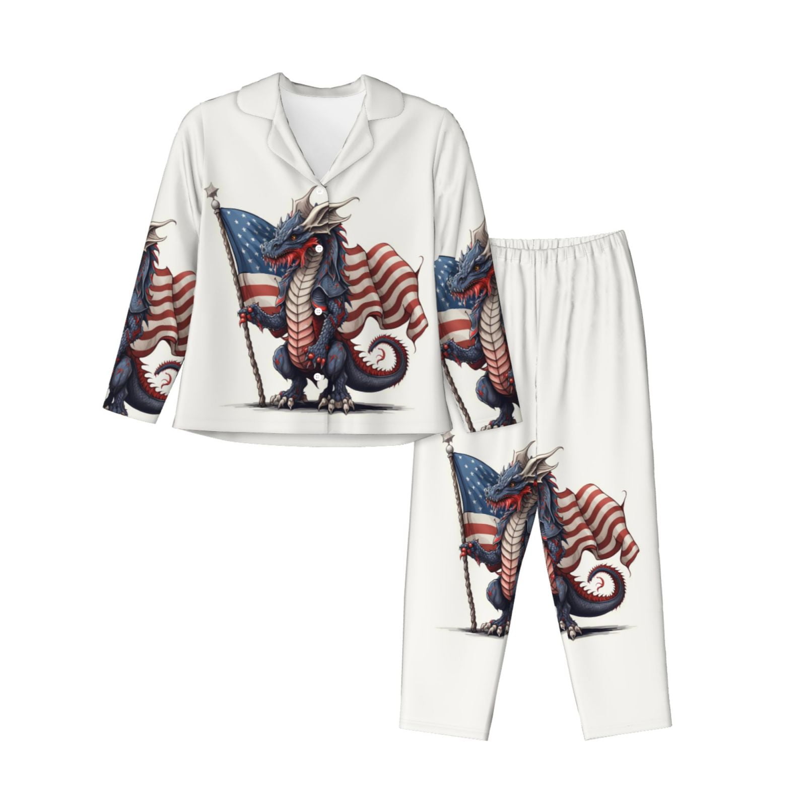 Pajamas for Women Set - Vintage American flag Dragon Long Sleeve Womens ...