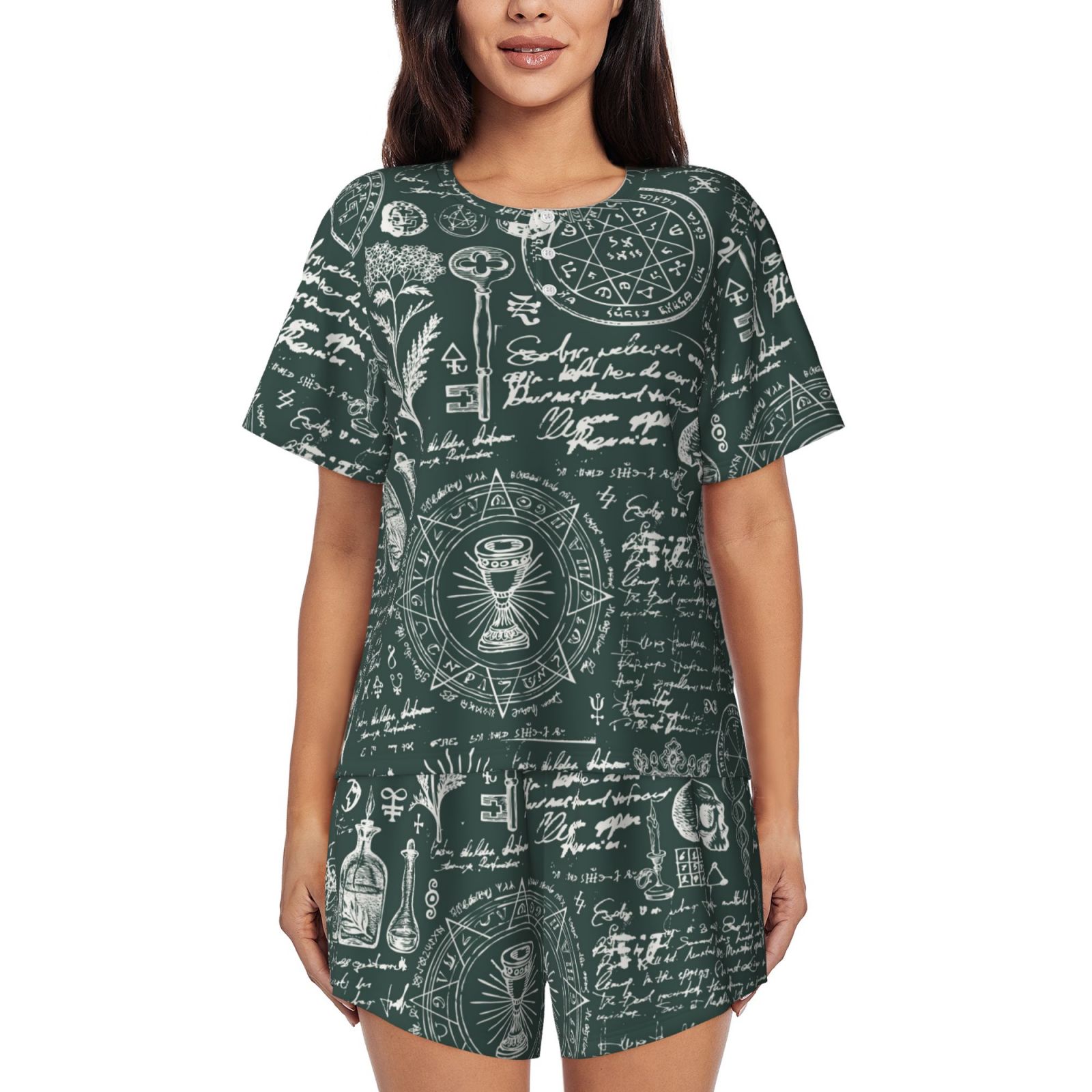 Pajamas for Women Set, Vintage Botanical Sketch Collage PJ Lounge Sets ...