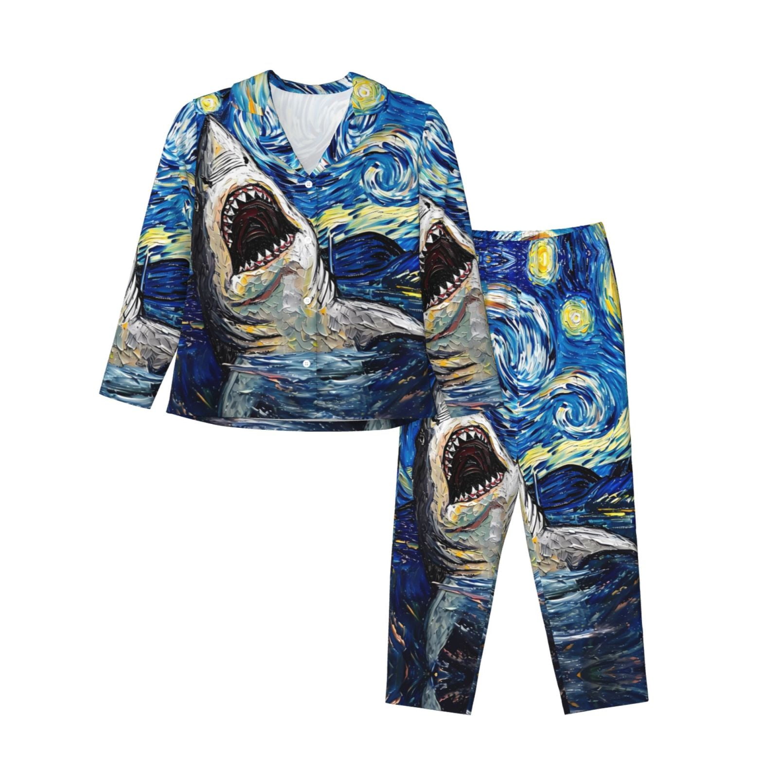 Pajamas for Women Set - Vintage Starry Sky Shark Long Sleeve Womens ...