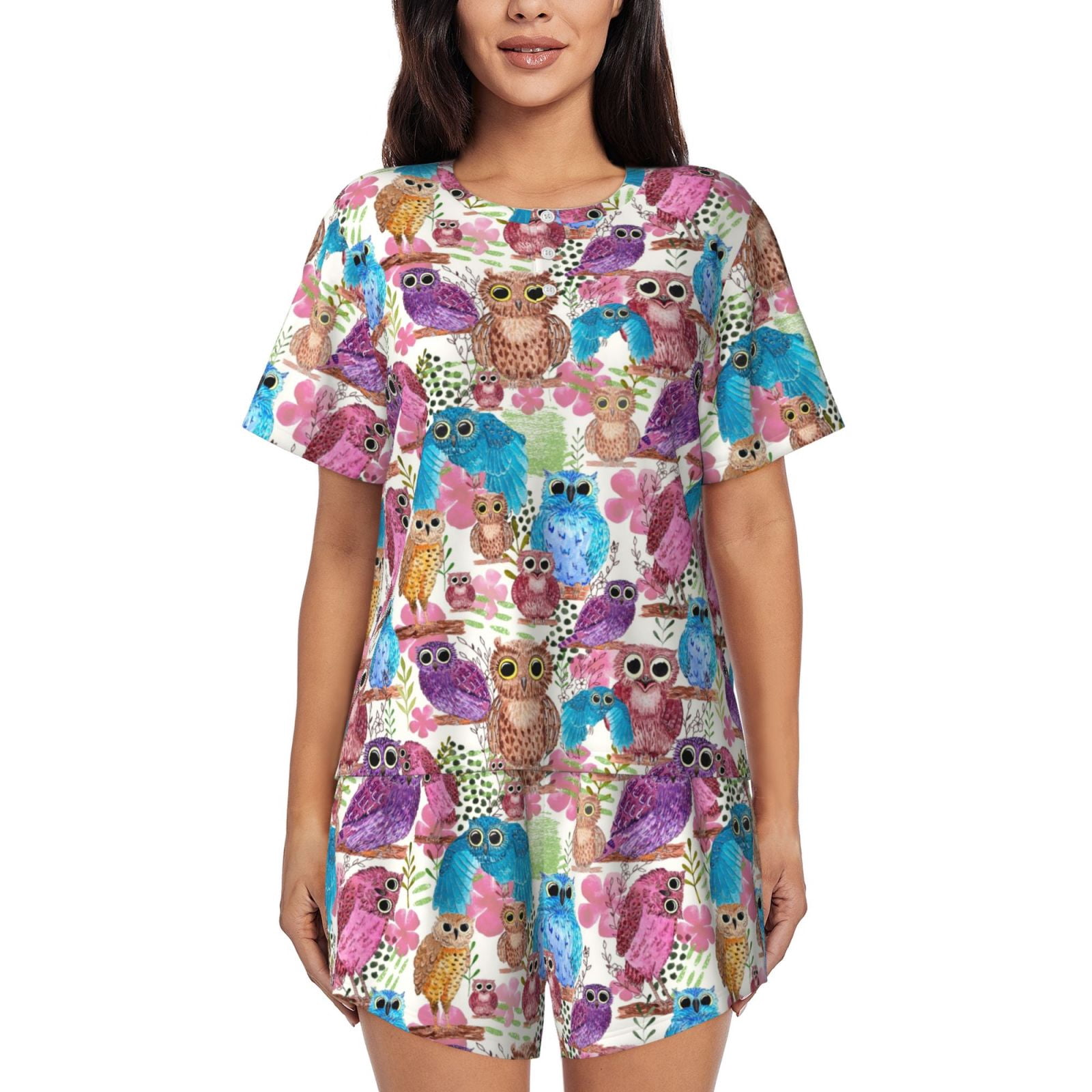 Pajamas for Women Set, Watercolor Owl PJ Lounge Sets for Women 2 Piece ...