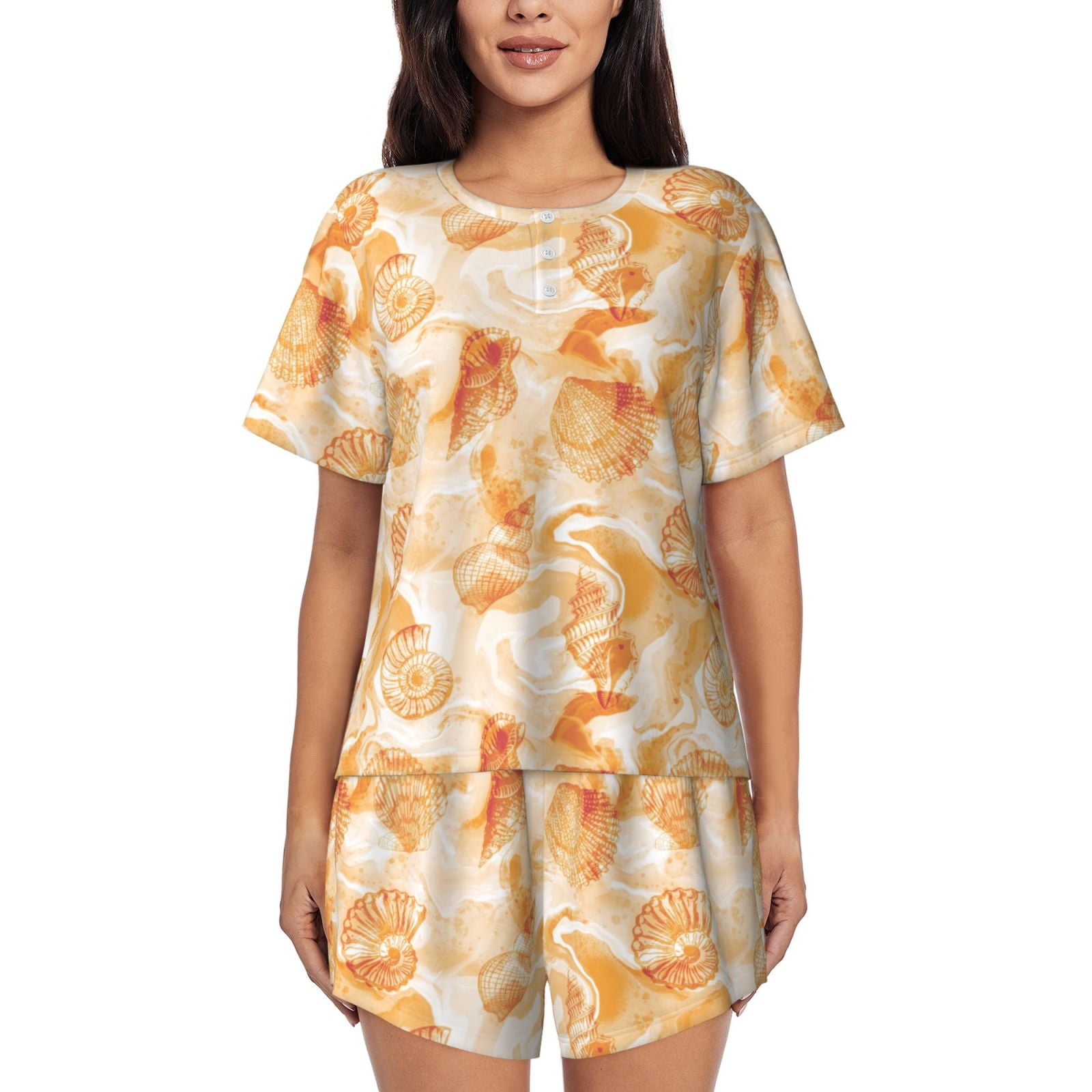 Pajamas for Women Set, Watercolor Sea Shells PJ Lounge Sets for Women 2 ...