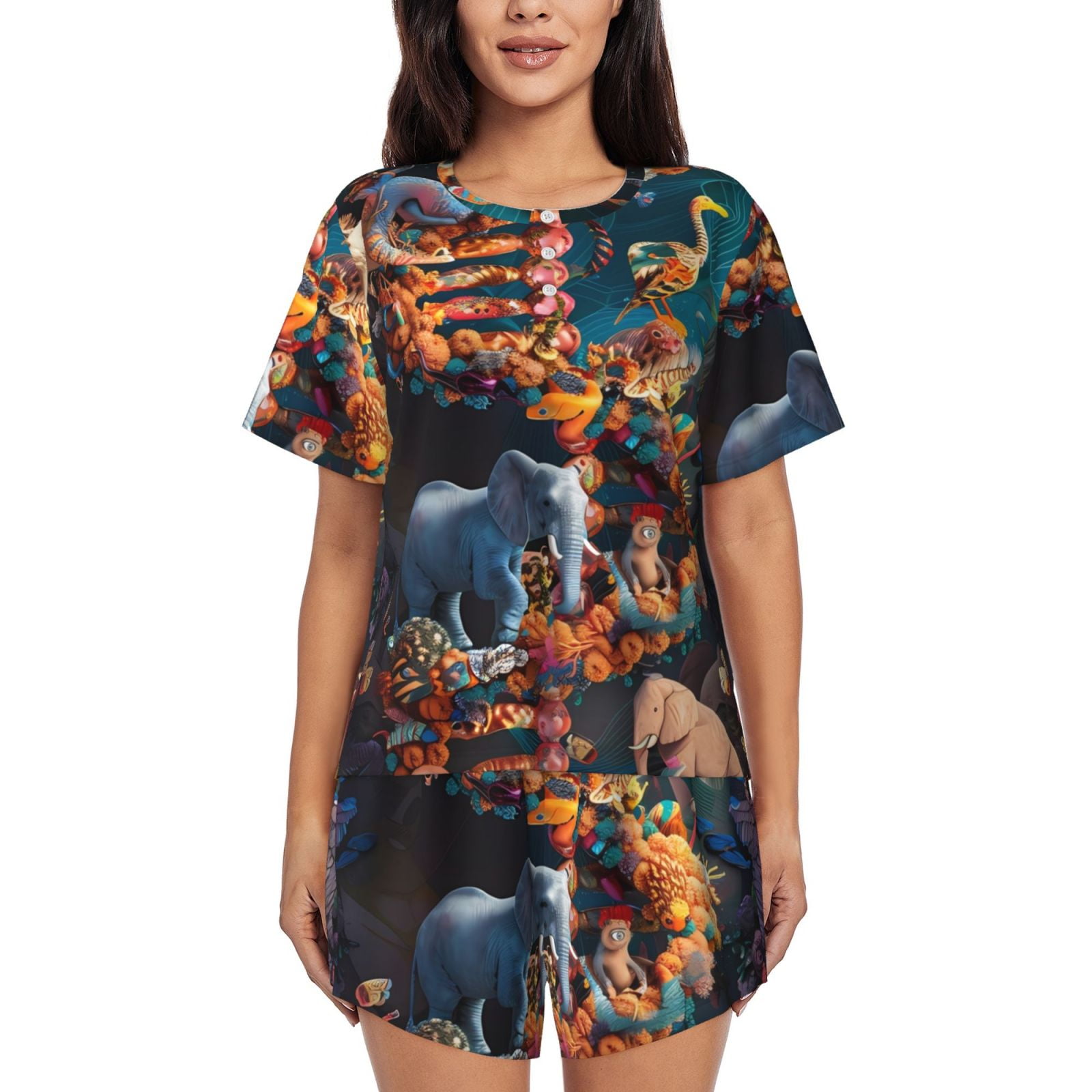 Pajamas for Women Set, Whimsical Animal Spiral PJ Lounge Sets for Women ...