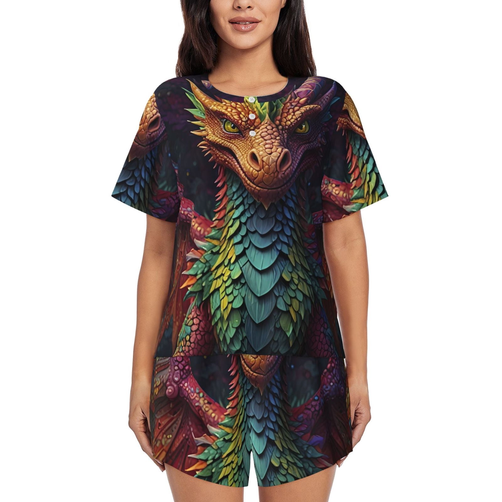 Pajamas for Women Set, Whimsical Dragon Color Cool PJ Lounge Sets for ...