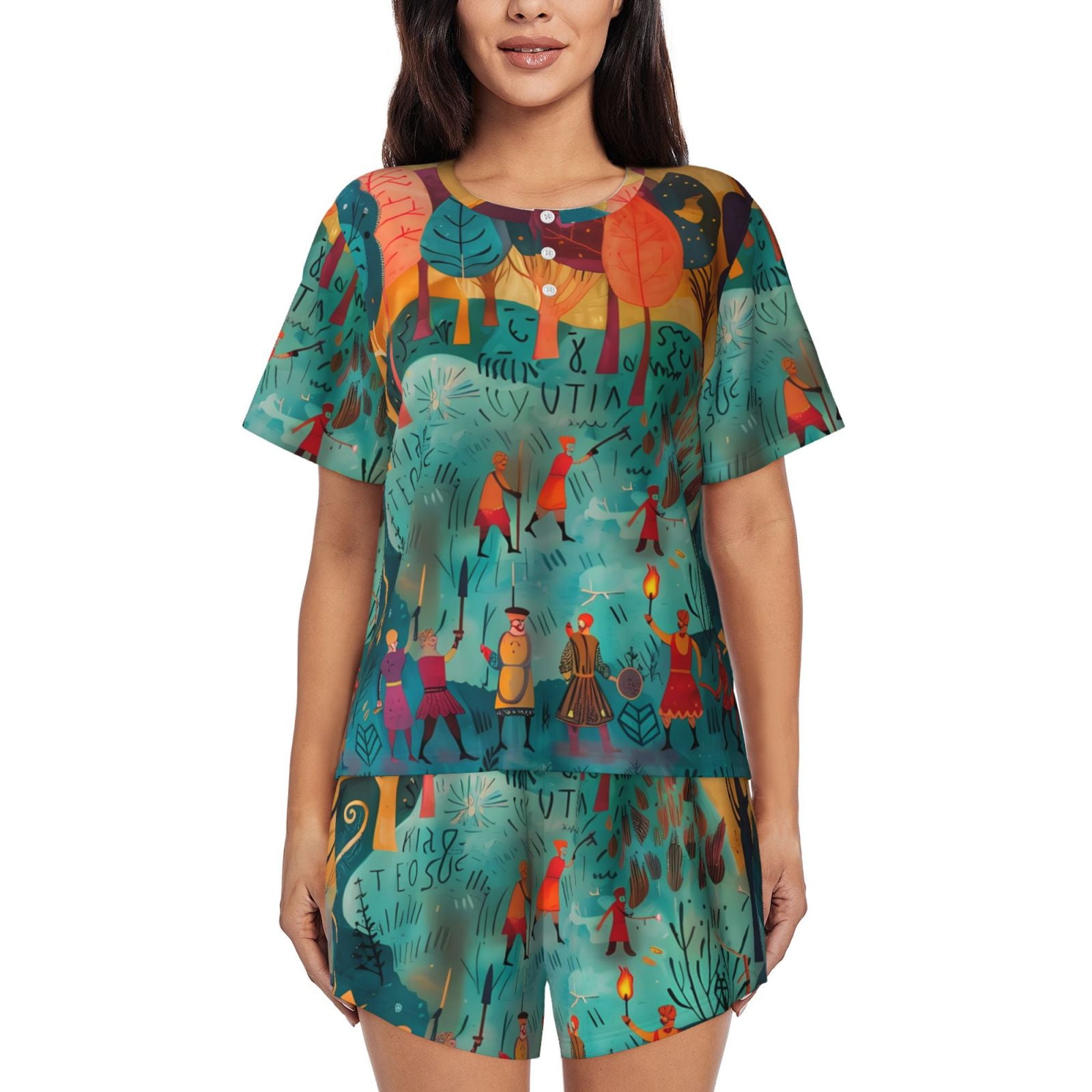Pajamas for Women Set, Whimsical Forest Scene PJ Lounge Sets for Women ...