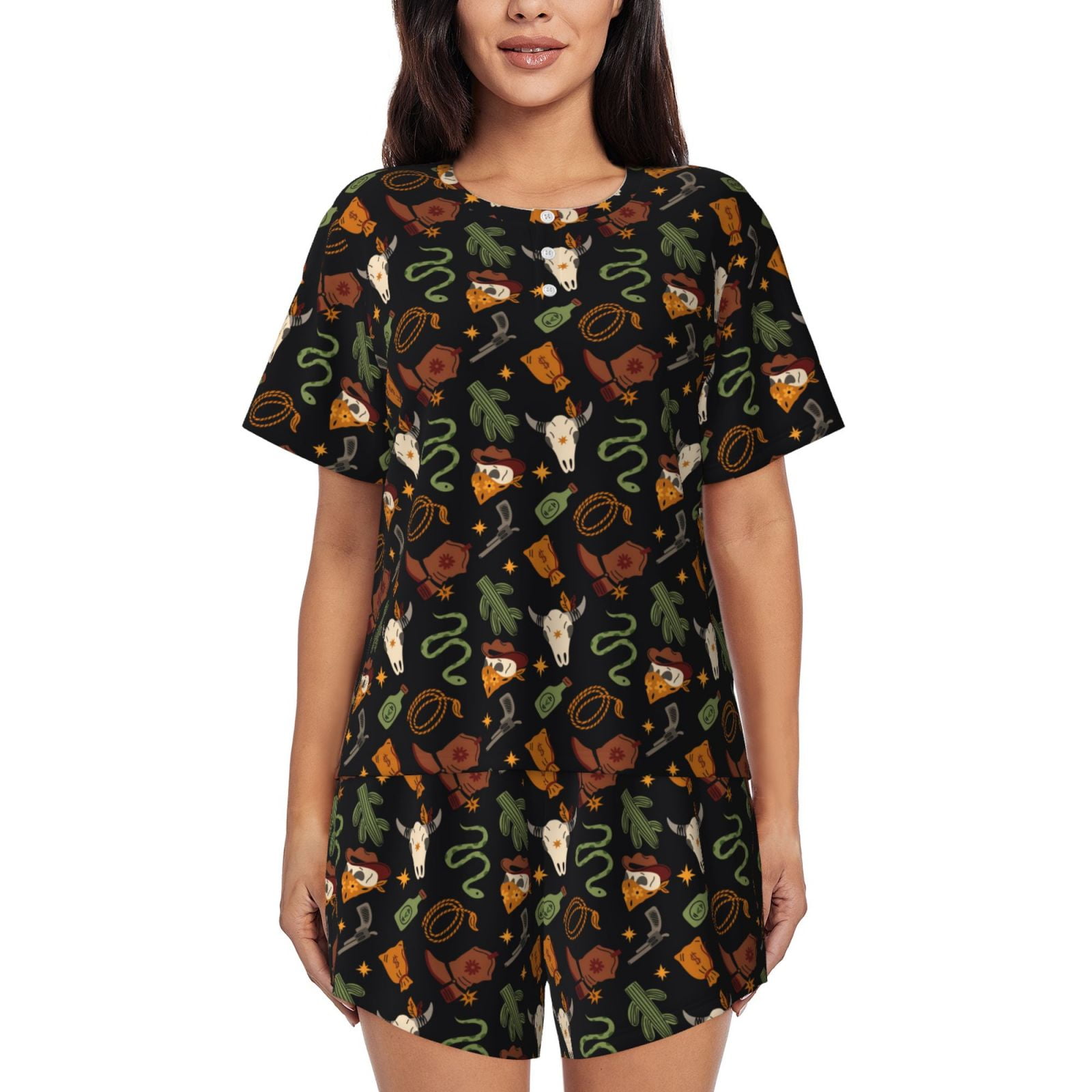 Pajamas for Women Set, Wild West Cowboy PJ Lounge Sets for Women 2 ...