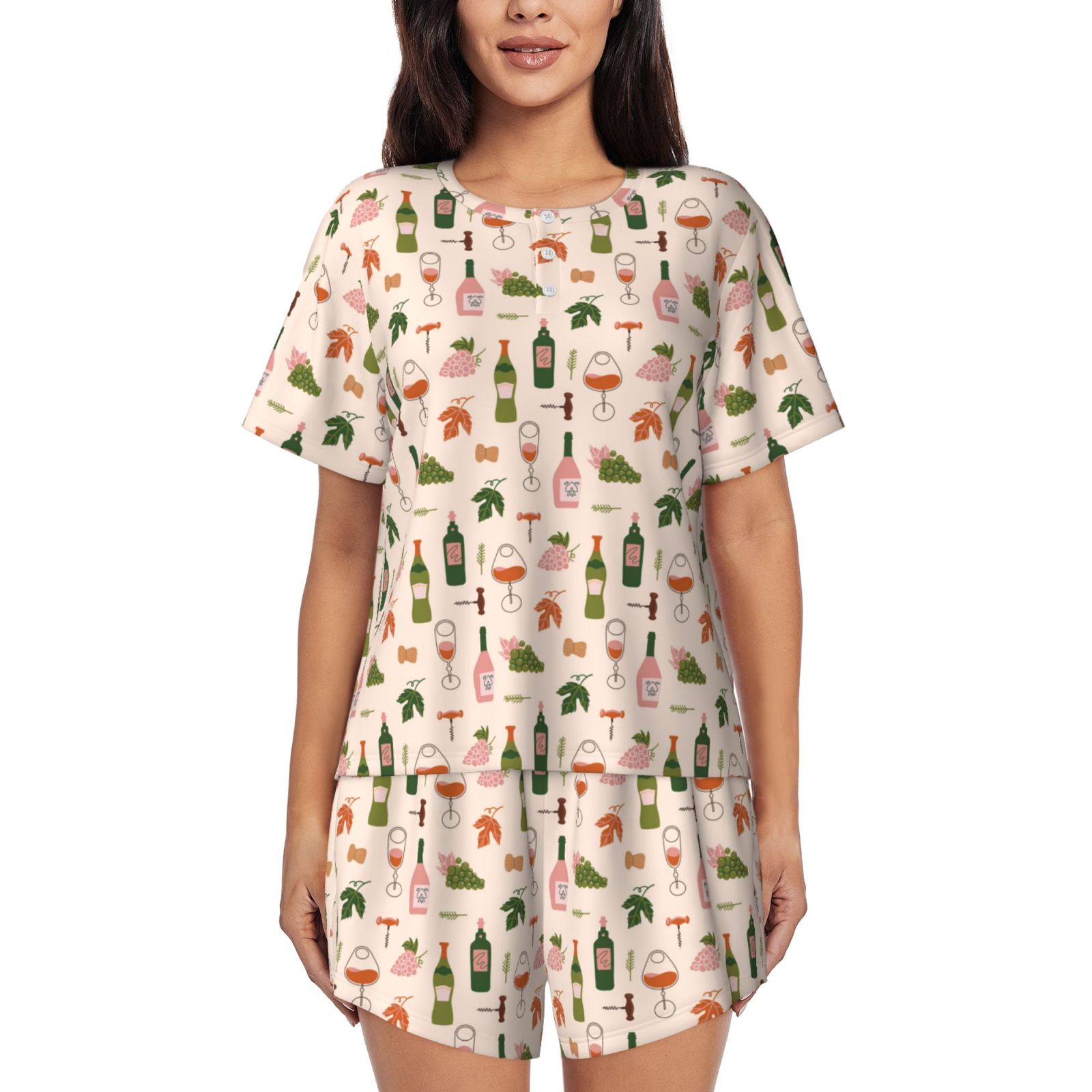 Pajamas for Women Set, Wine Bottles With Grapes PJ Lounge Sets for ...