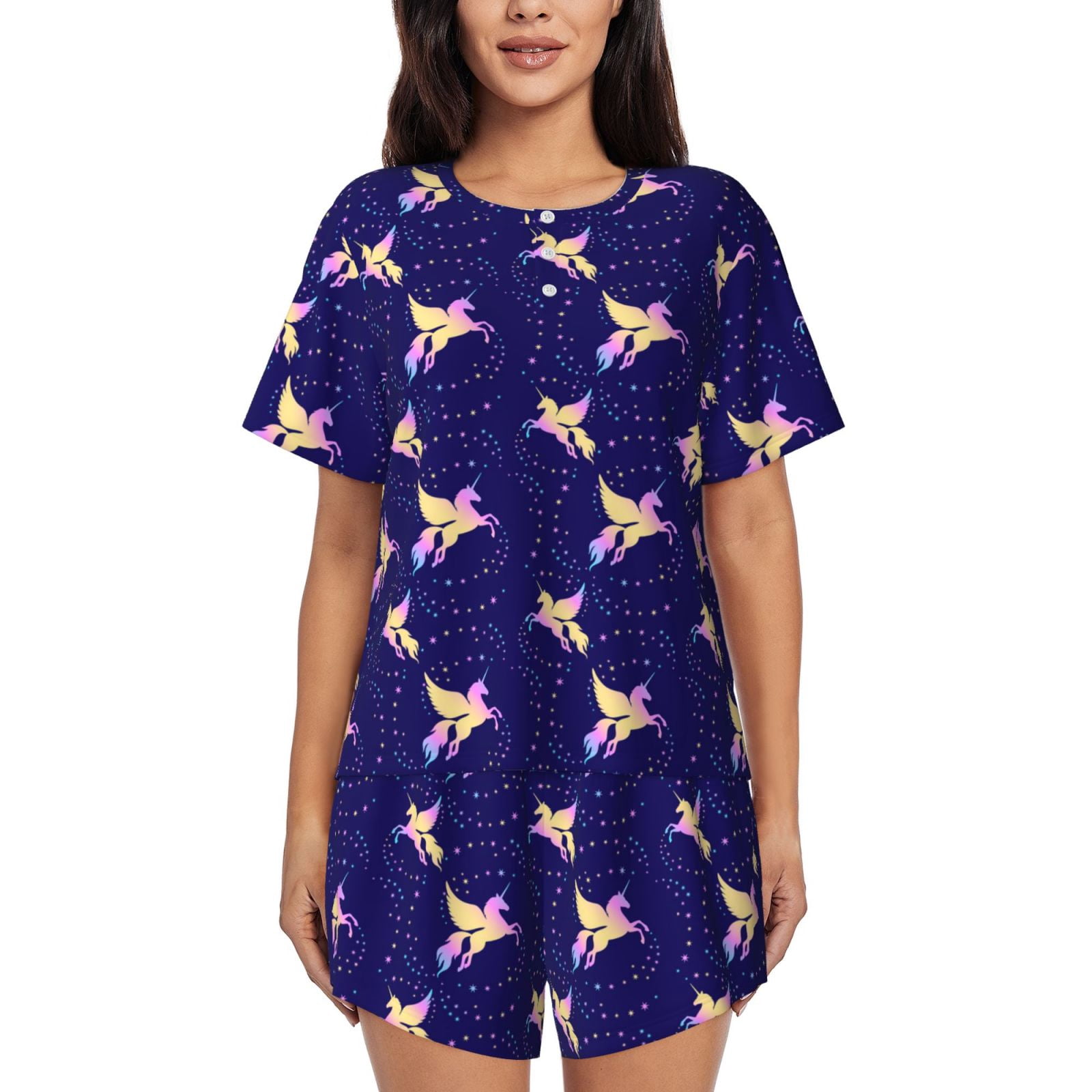 Pajamas for Women Set, Winged horse purple starry sky PJ Lounge Sets ...