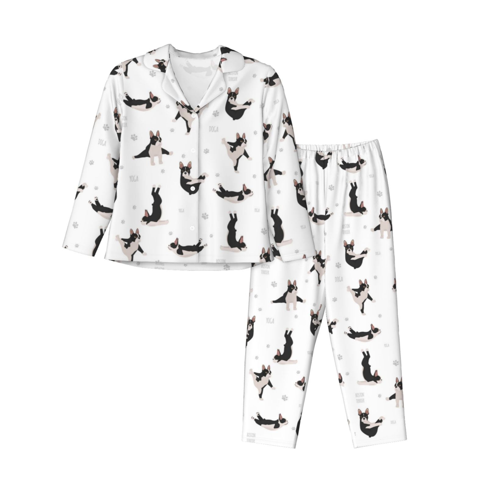 Pajamas for Women Set - Yoga dogs funny Boston terrier Long Sleeve ...