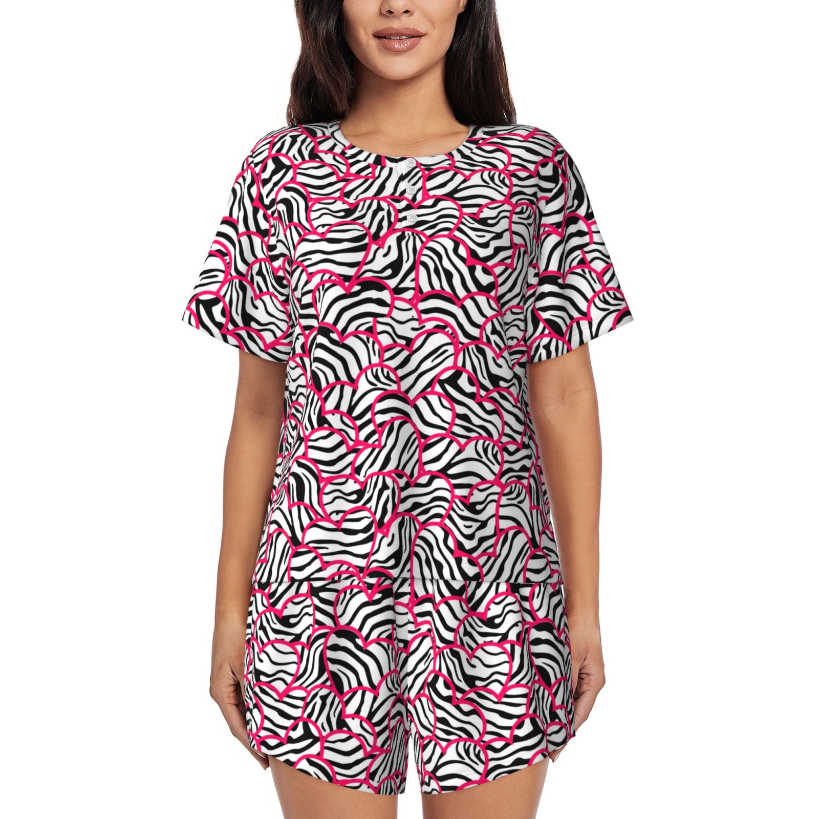 Pajamas for Women Set, Zebra print hearts cute PJ Lounge Sets for Women ...